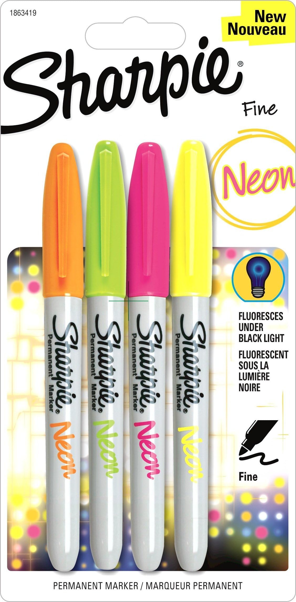 Sharpie Fine Neon Permanent Marker - Assorted Colours (Pack of 4 ...
