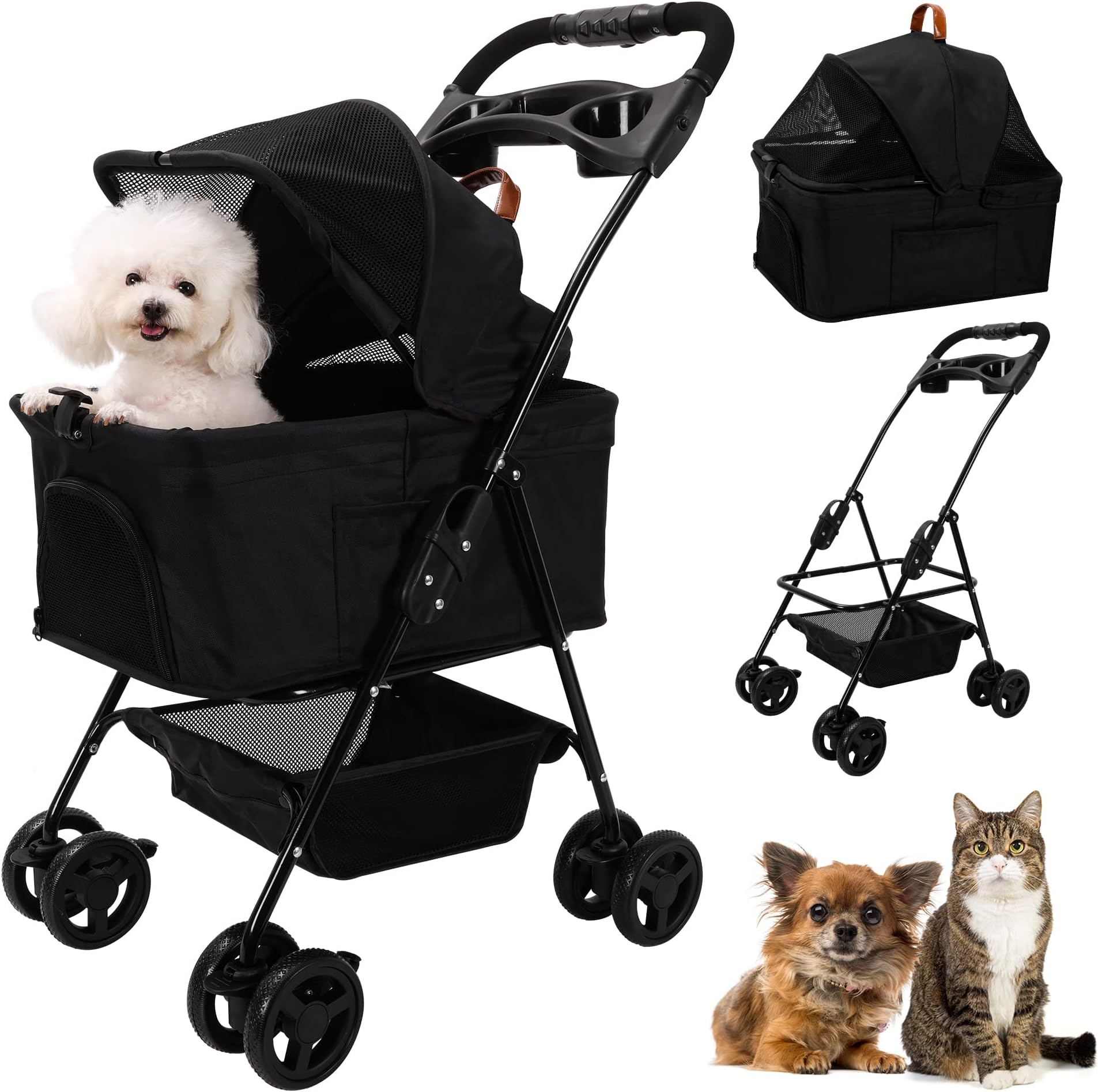 Amazon.com: BEKA 3 in 1 Folding Dog Stroller, Pet Folding Stroller, 4 ...