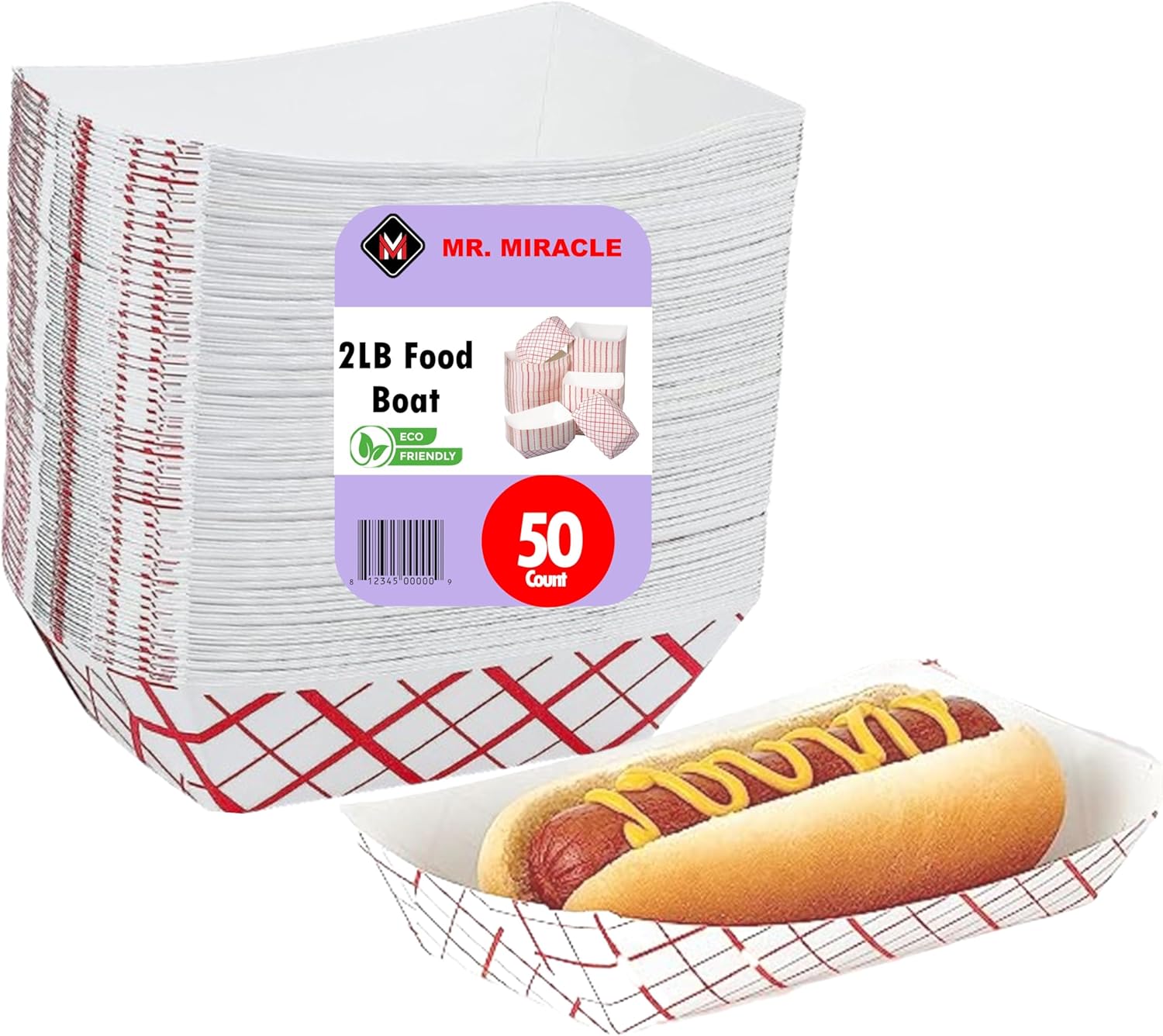 Paper Food Trays, Red & White Checkered Paper. Medium (2LB). 50 Pack ...