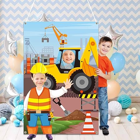 Amazon.com: Large Construction Vehicle Happy Birthday Banner, Baby Boy ...