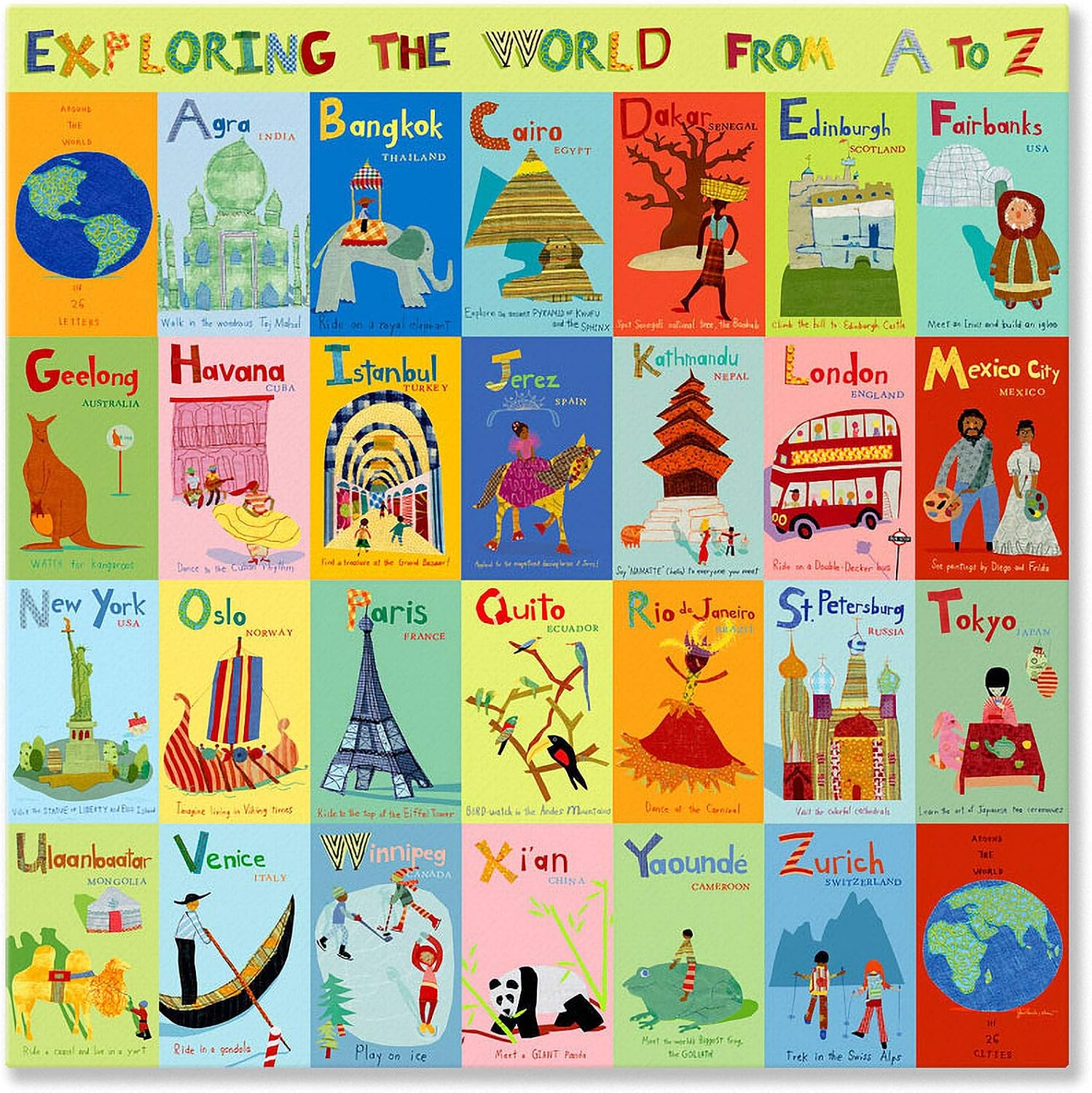 Amazon.com: Oopsy Daisy Exploring The World from A-Z Stretched Canvas ...