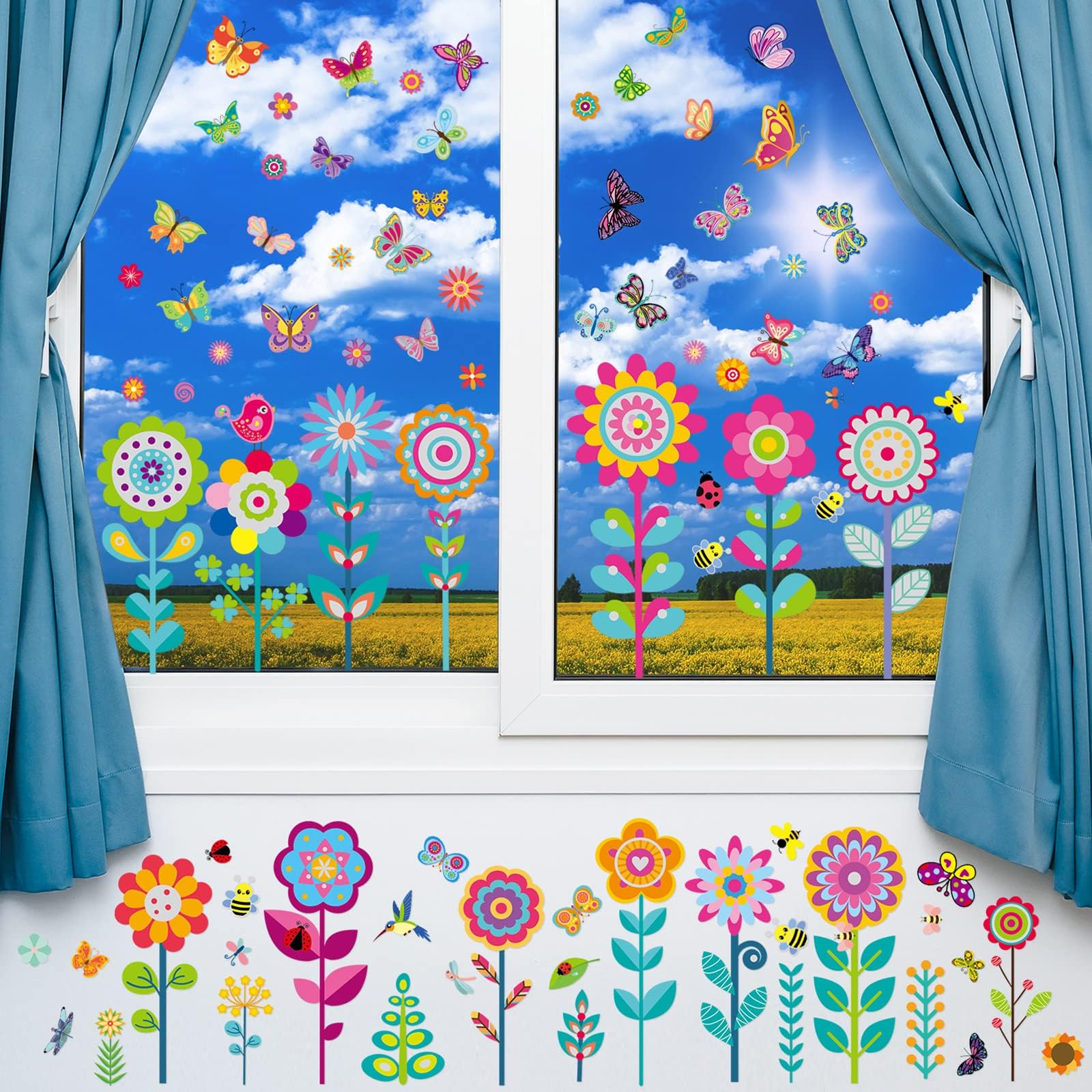 Amazon.com: KIKISML 132 Pcs Spring Window Clings, 9 Sheets Window ...