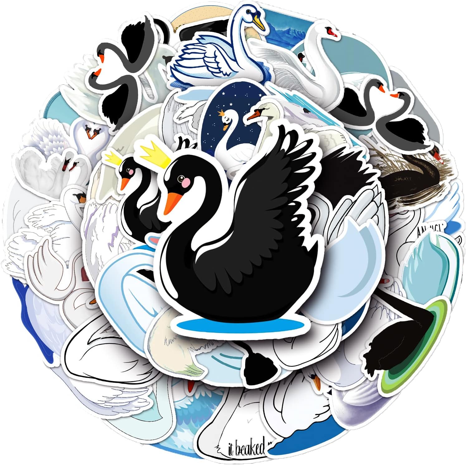 Amazon.com: 50pcs Cartoon Swan Stickers Cute Swan Waterproof Decals for ...