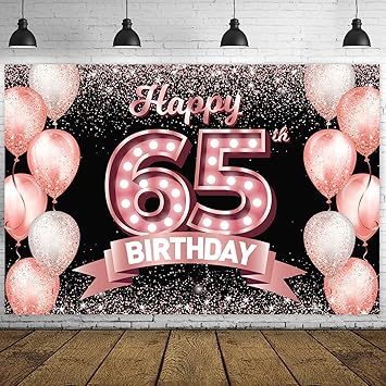 Amazon.com: Happy 65th Birthday Rose Gold Banner Backdrop Cheers to 65 ...