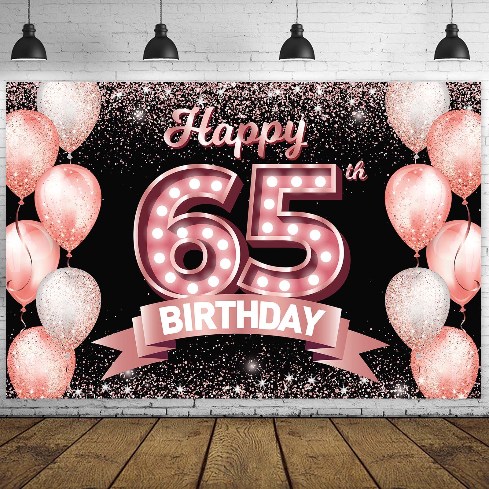 Amazon.com: Happy 65th Birthday Rose Gold Banner Backdrop Cheers to 65 ...