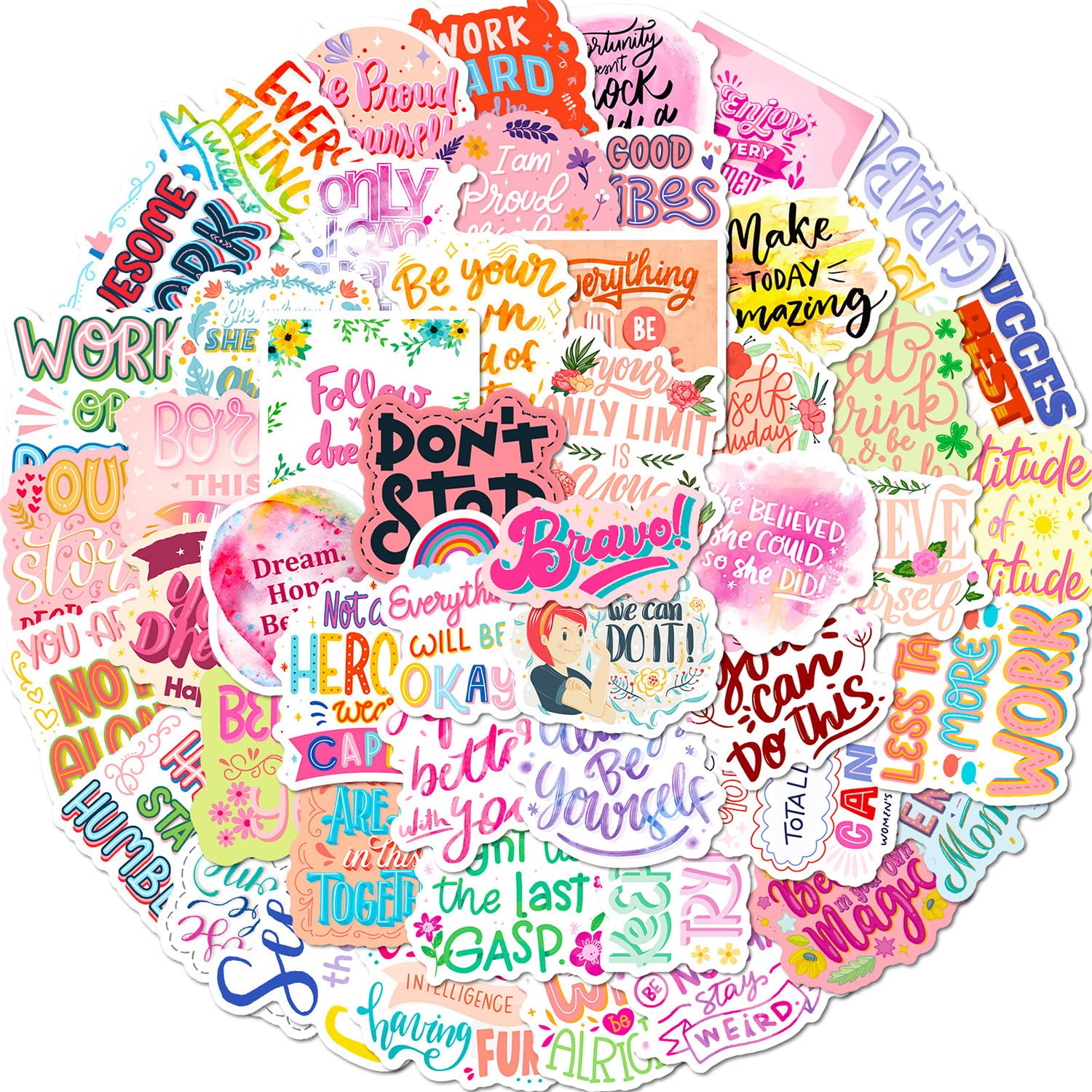 50 Pieces Inspirational Quote Stickers, Waterproof Vinyl Stickers ...