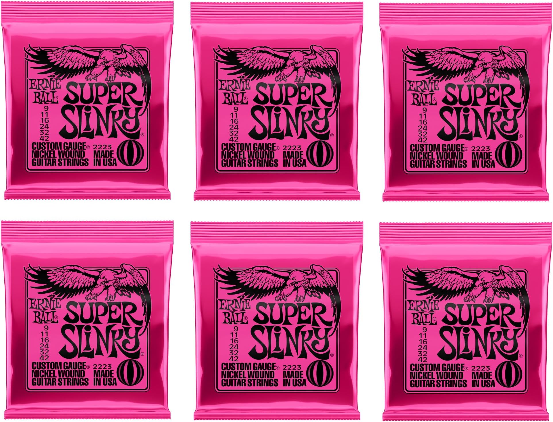 Bundle Ernie Ball Super Slinky Guitar Strings 2223 9 42 With 6 Plectrums Uk