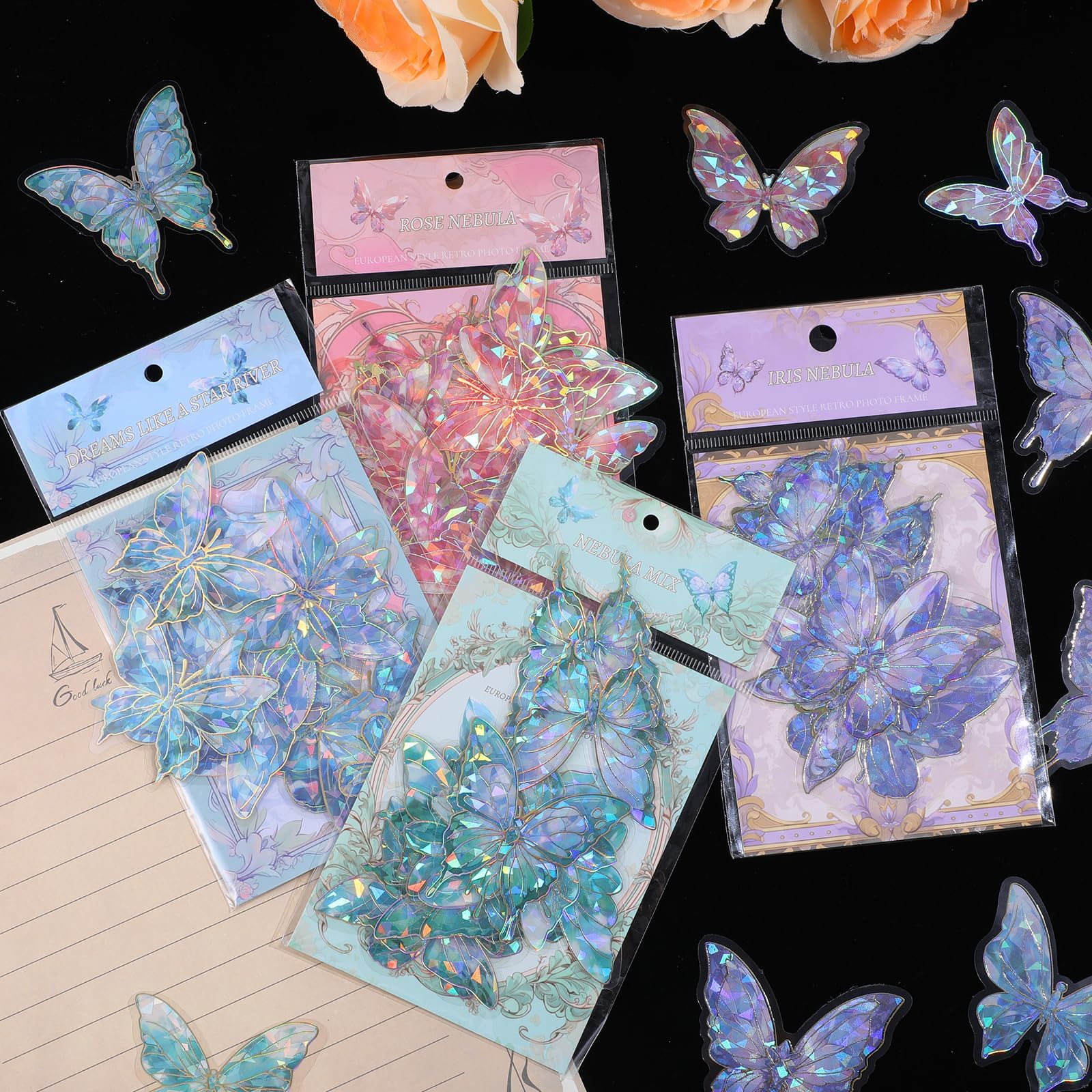 Amazon.com: 80 Pcs Holographic Glitter Butterfly Stickers Phone ...