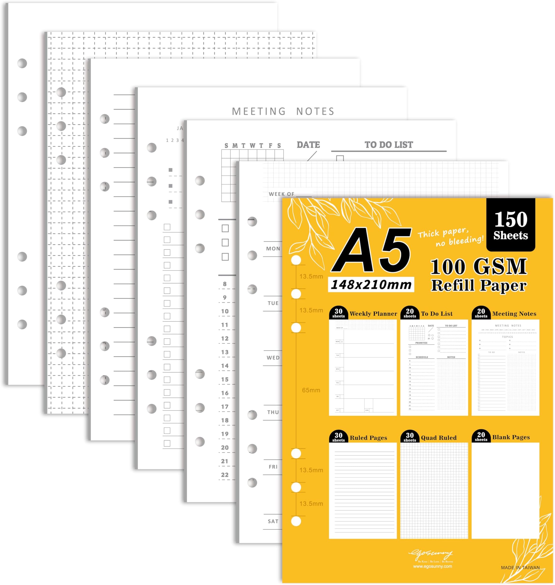 Amazon.com : EGOSUNNY A5 Refill Paper - Set of 150 Sheets - Perfect for ...