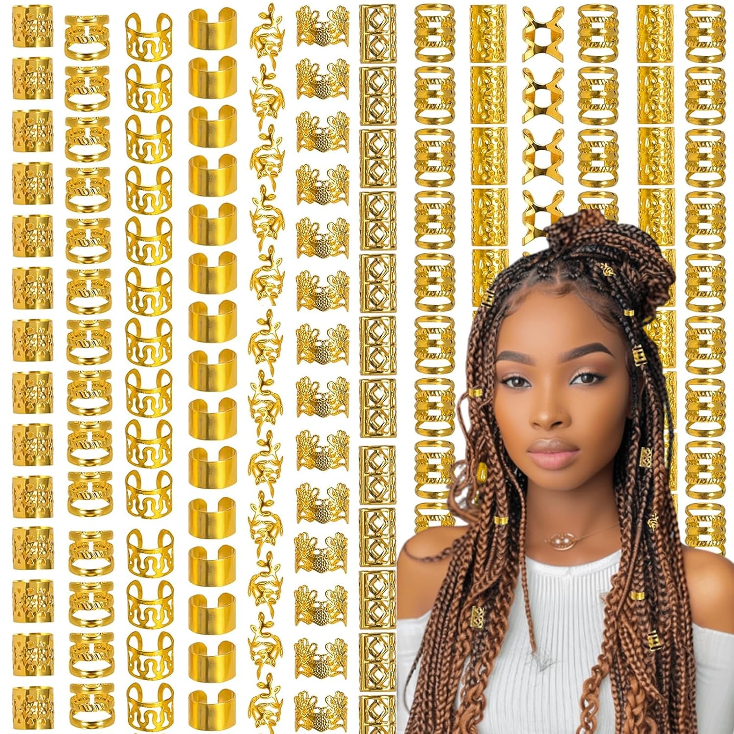 Amazon.com : 100PCS Gold Hair Jewelry for Braids Clips Style Dreadlock ...