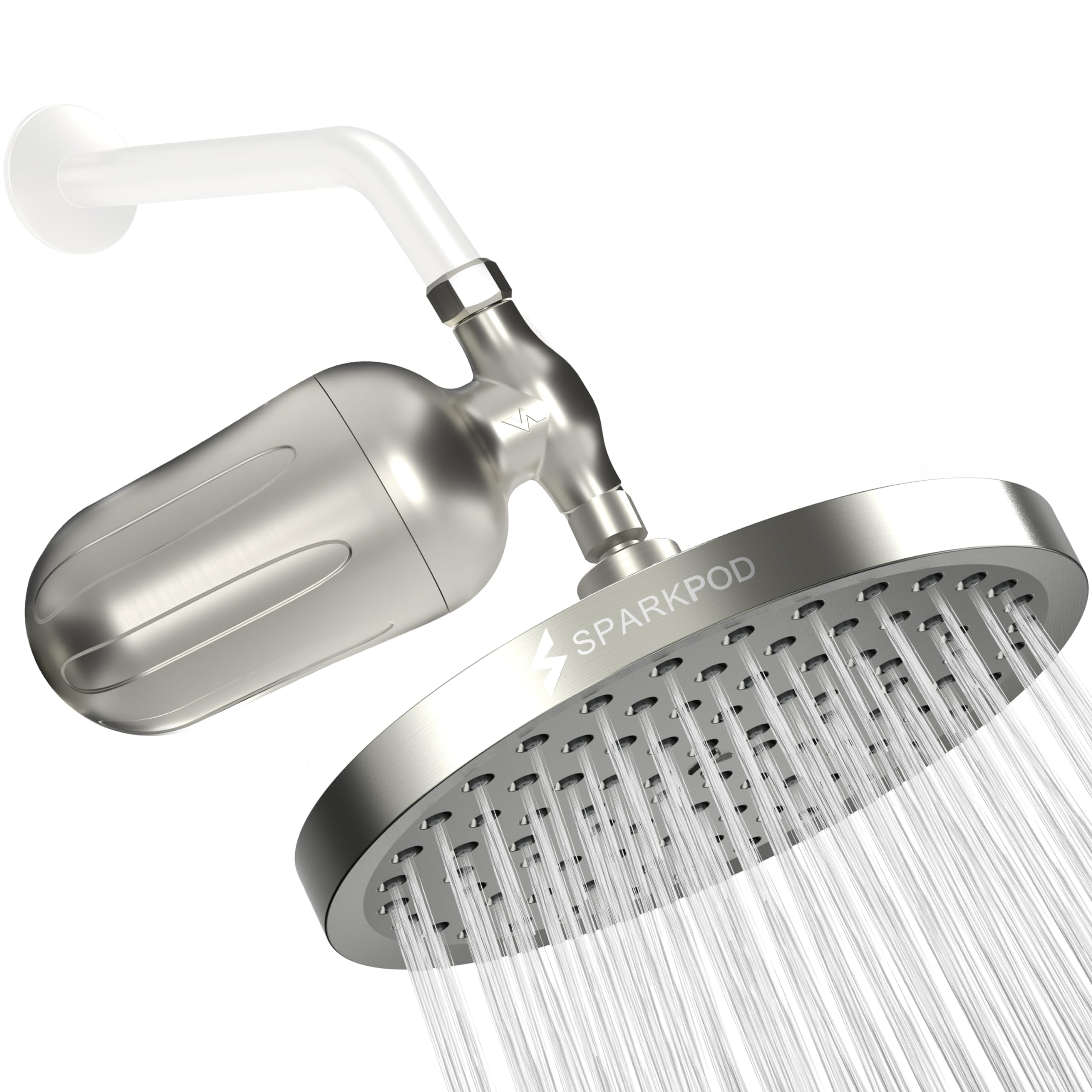 SparkPod Brushed Nickel High-Pressure 8" Round Rain Shower Head ...
