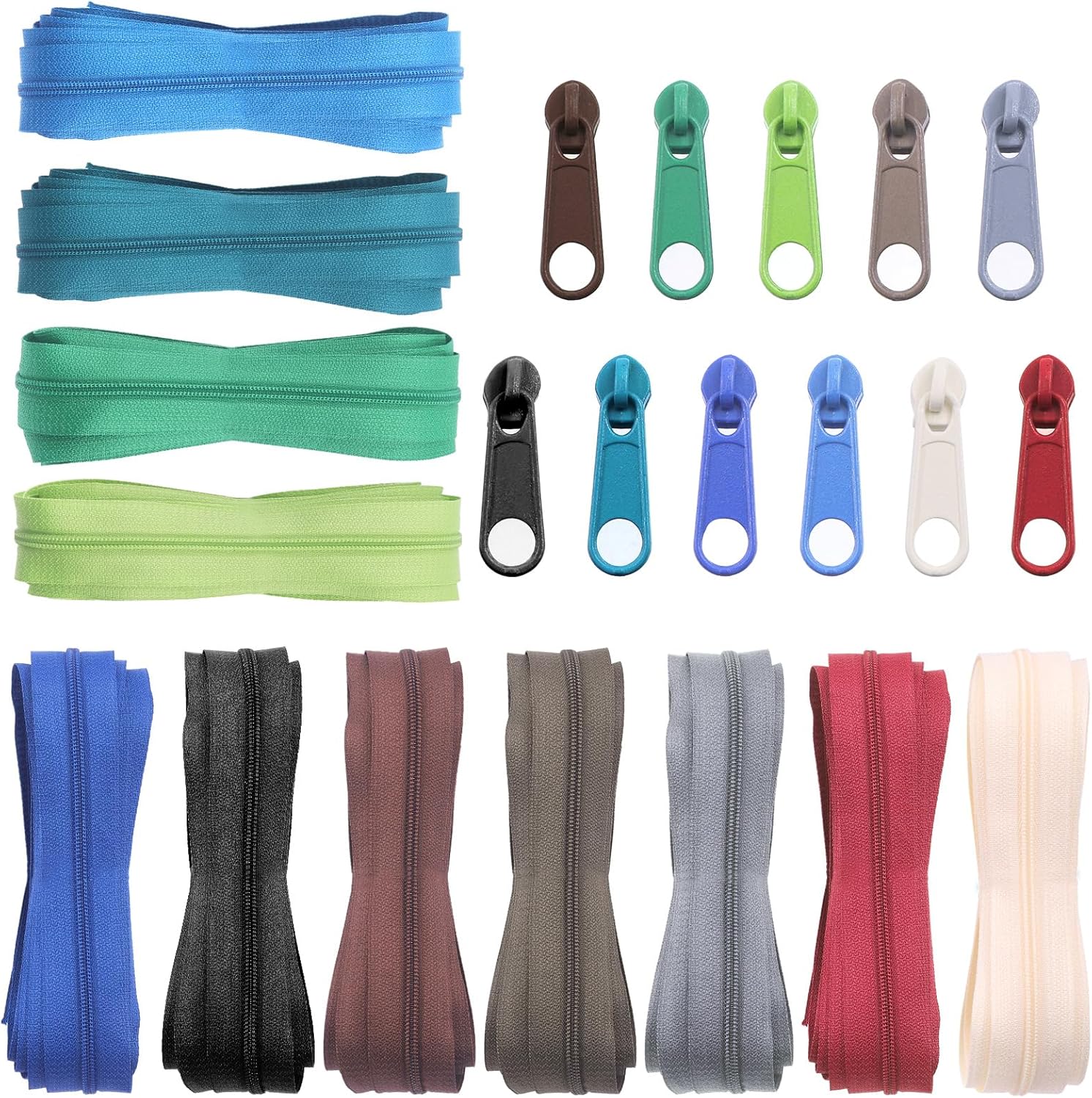 Glarks 33 Yards 11 Colors #3 Sewing Zippers Set Nylon Coil Zippers with ...