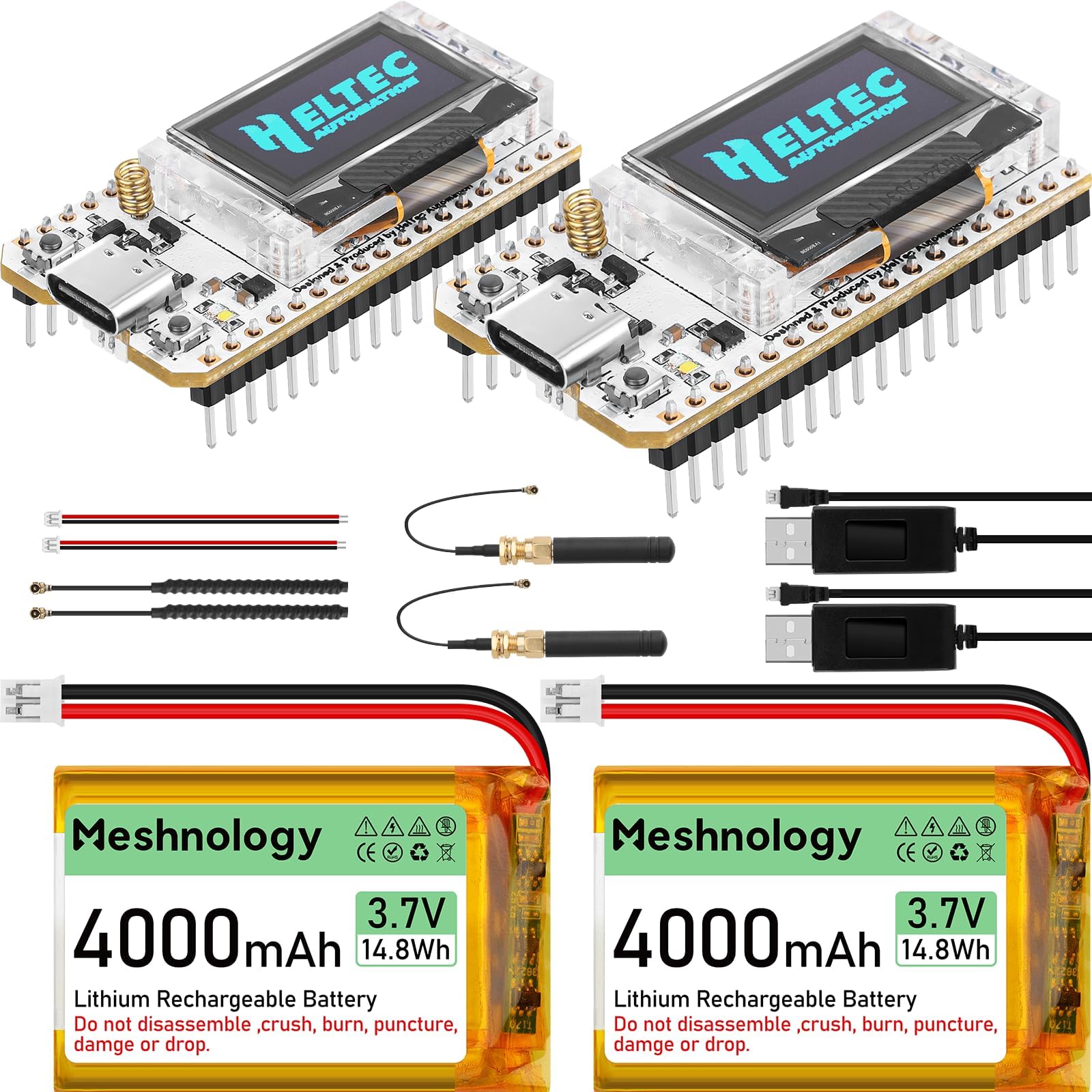Amazon.com: Meshnology 2 Pack ESP32 LoRa V3 Development Board + 4000mAh ...