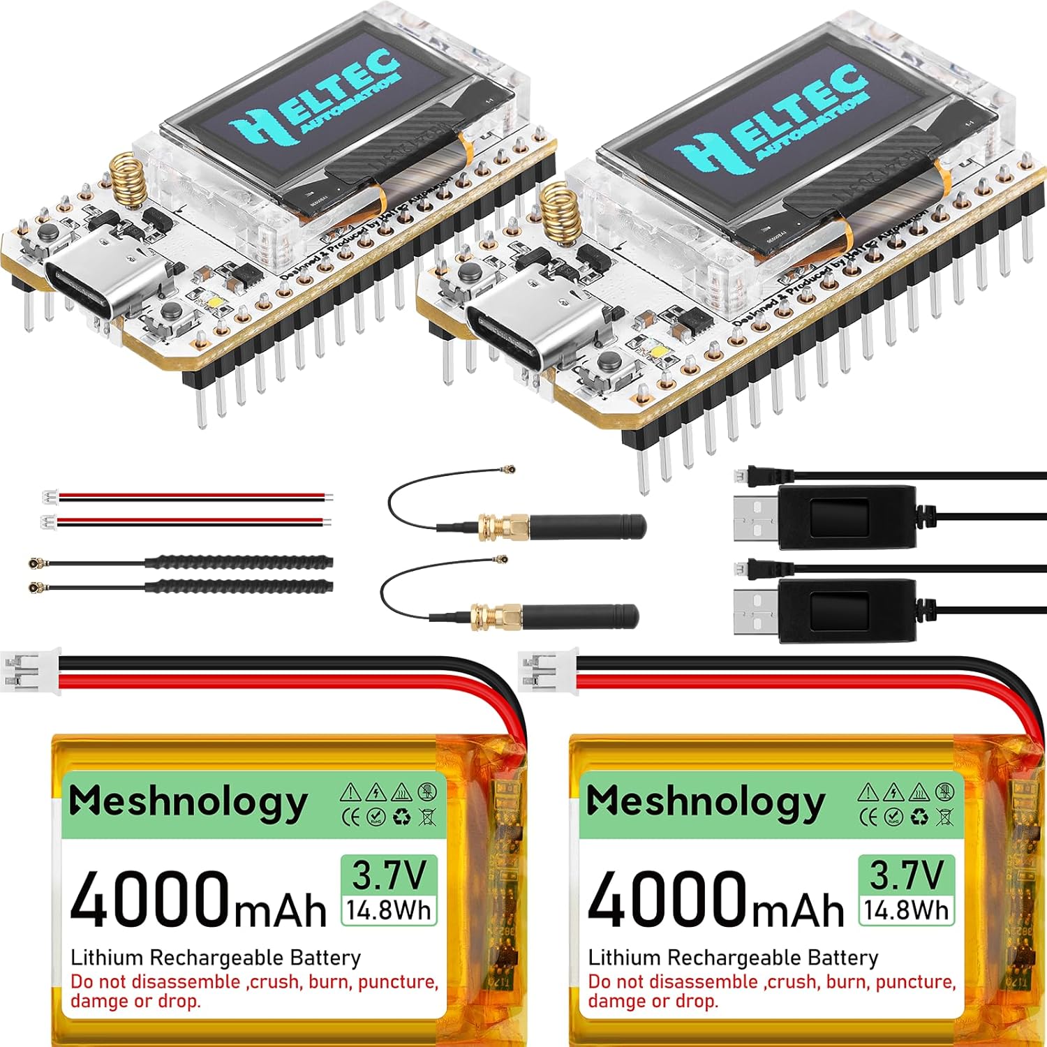Amazon.com: Meshnology 2 Pack ESP 32 Lo Ra V3 Development Board + 4000mAh Battery + USB Charger ...