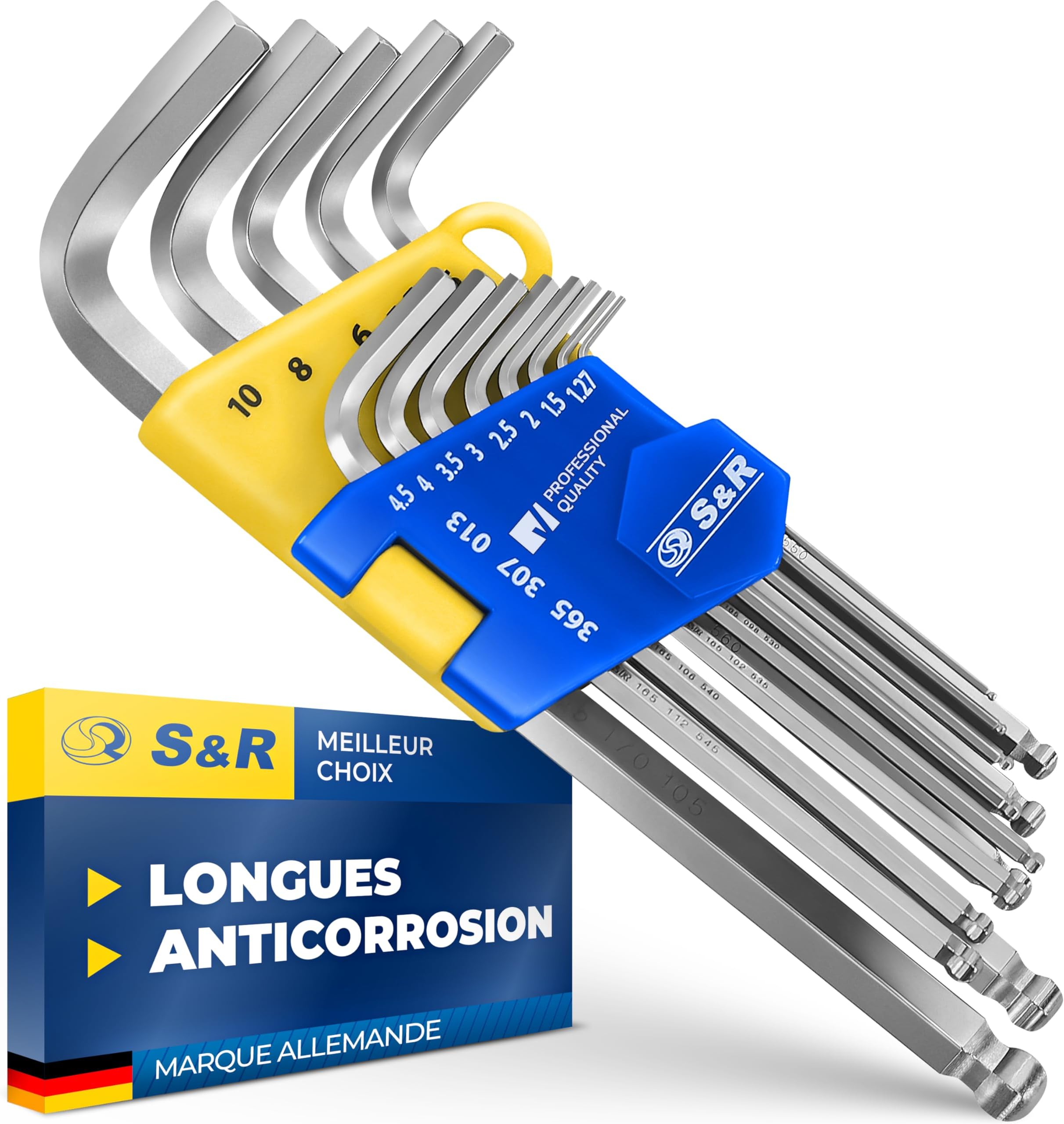 Newaner 9 pièces 1.5-10MM clé allen sphérique, coudées 6 pans métriques ...