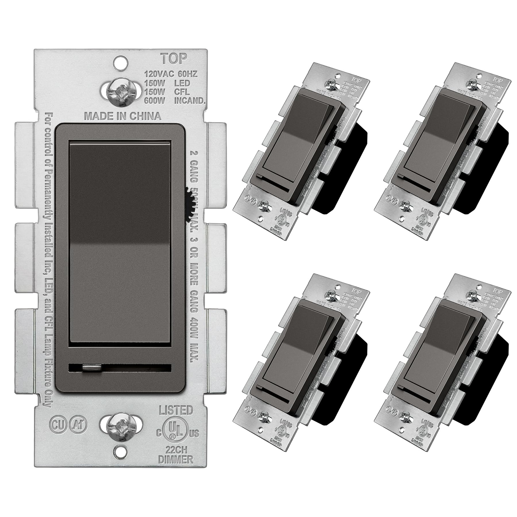 Snapklik.com : 5 Pack BESTTEN Matte Brown Dimmer Wall Light Switch ...