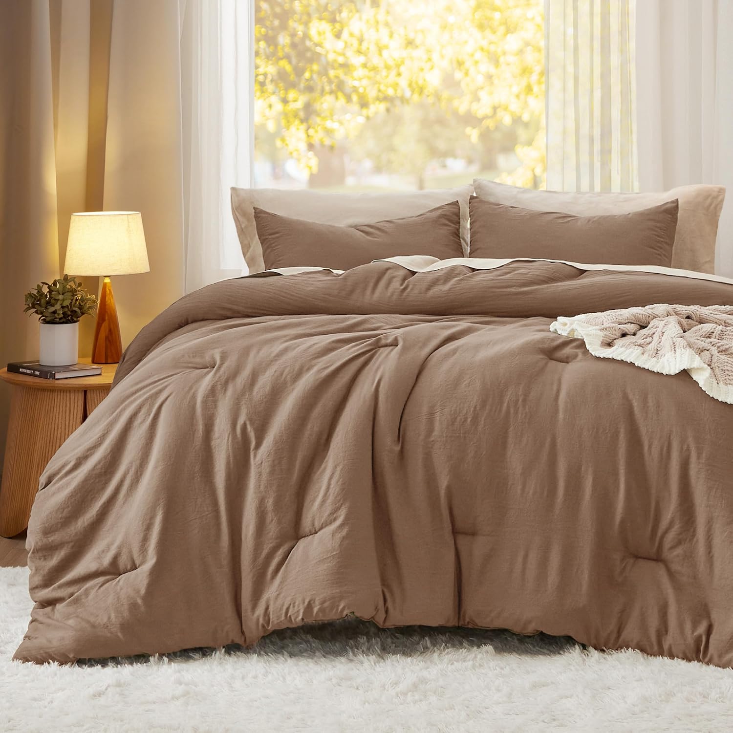 Bedsure Queen Size Comforter Set, Brown Soft Prewashed Bedding for All ...
