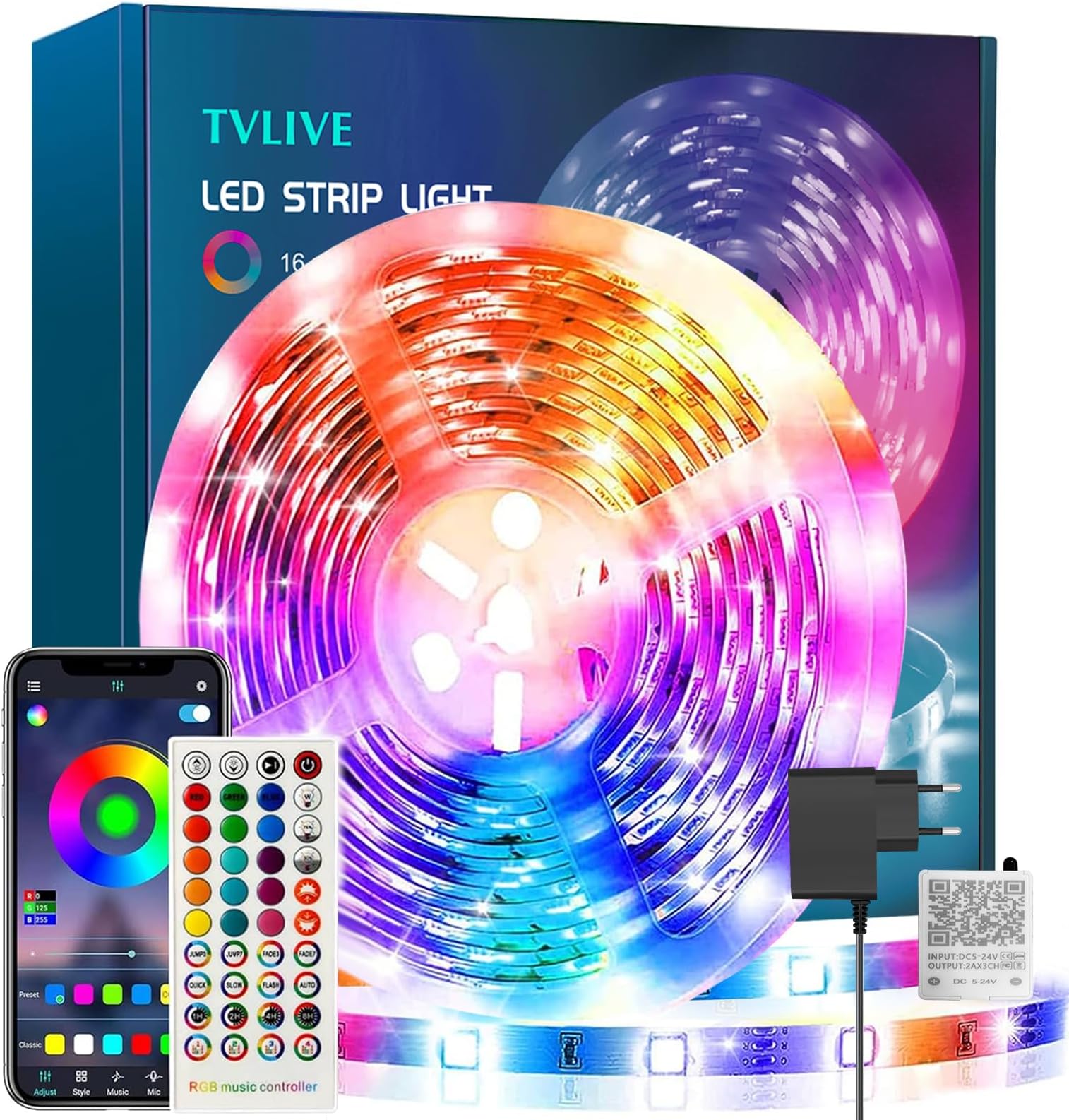 AOGUERBE LED Striscia 15M, Intelligente Led Strisce con 44 Tasti ...