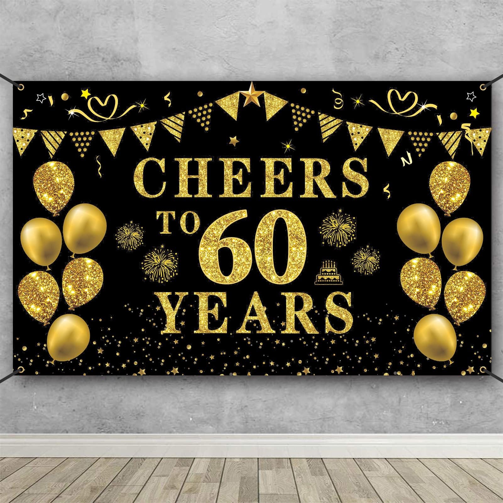 Amazon.com: Happy 60TH Anniversary Banner Sign Gold Paper Glitter Party ...