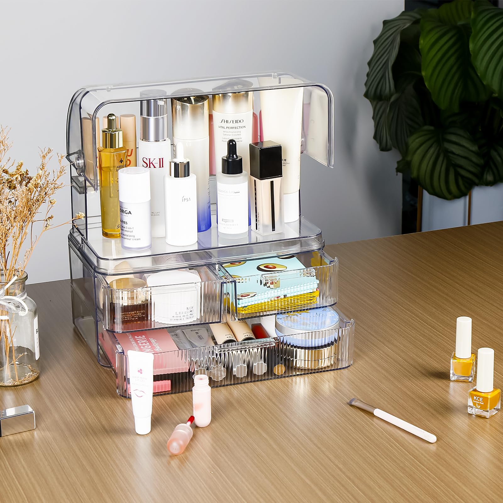 loobuu Cosmetic Makeup Organizer with Lid Waterproof & Dustproof, Large ...