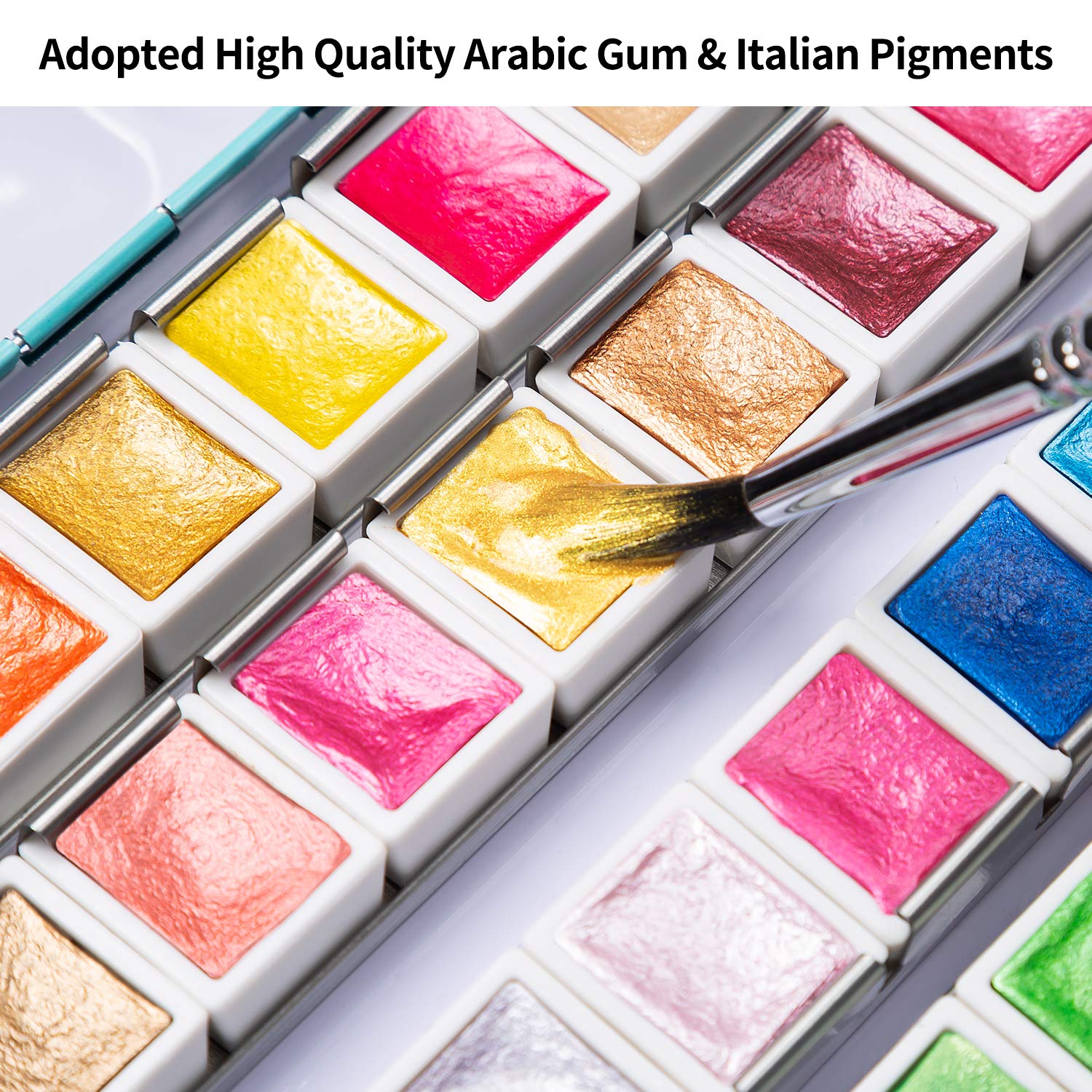 ARTSY Metallic Watercolor Paint Set – 48 Glitter Colors in A Metal Case ...