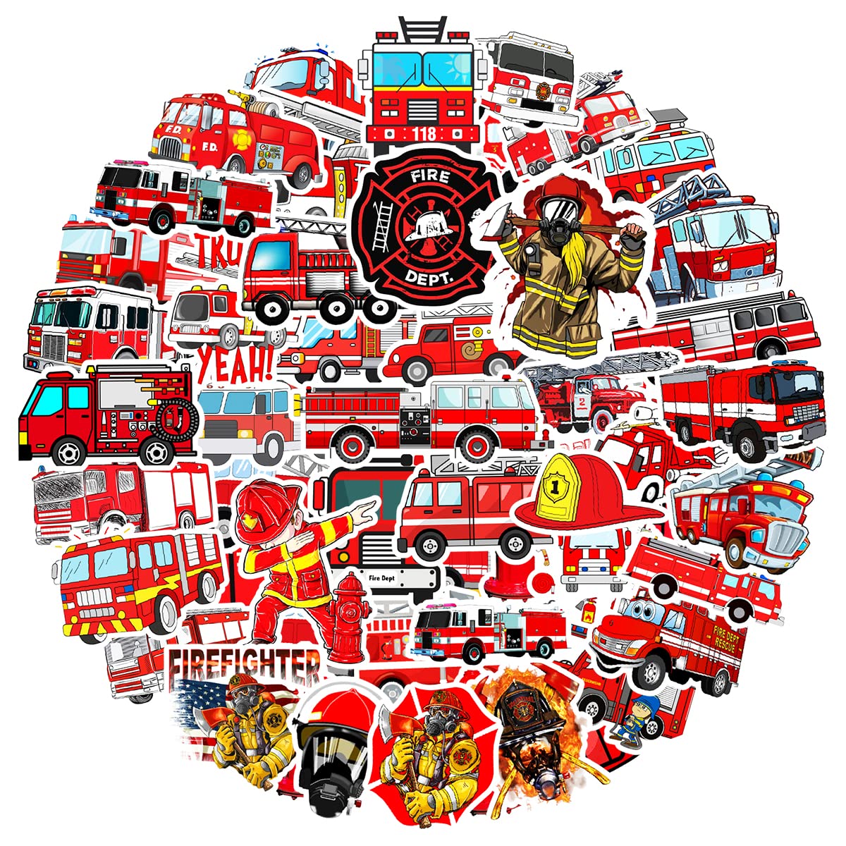 Amazon.com: MARSFORCE Fire Truck Stickers, Gift for Kids Teen, Cute ...
