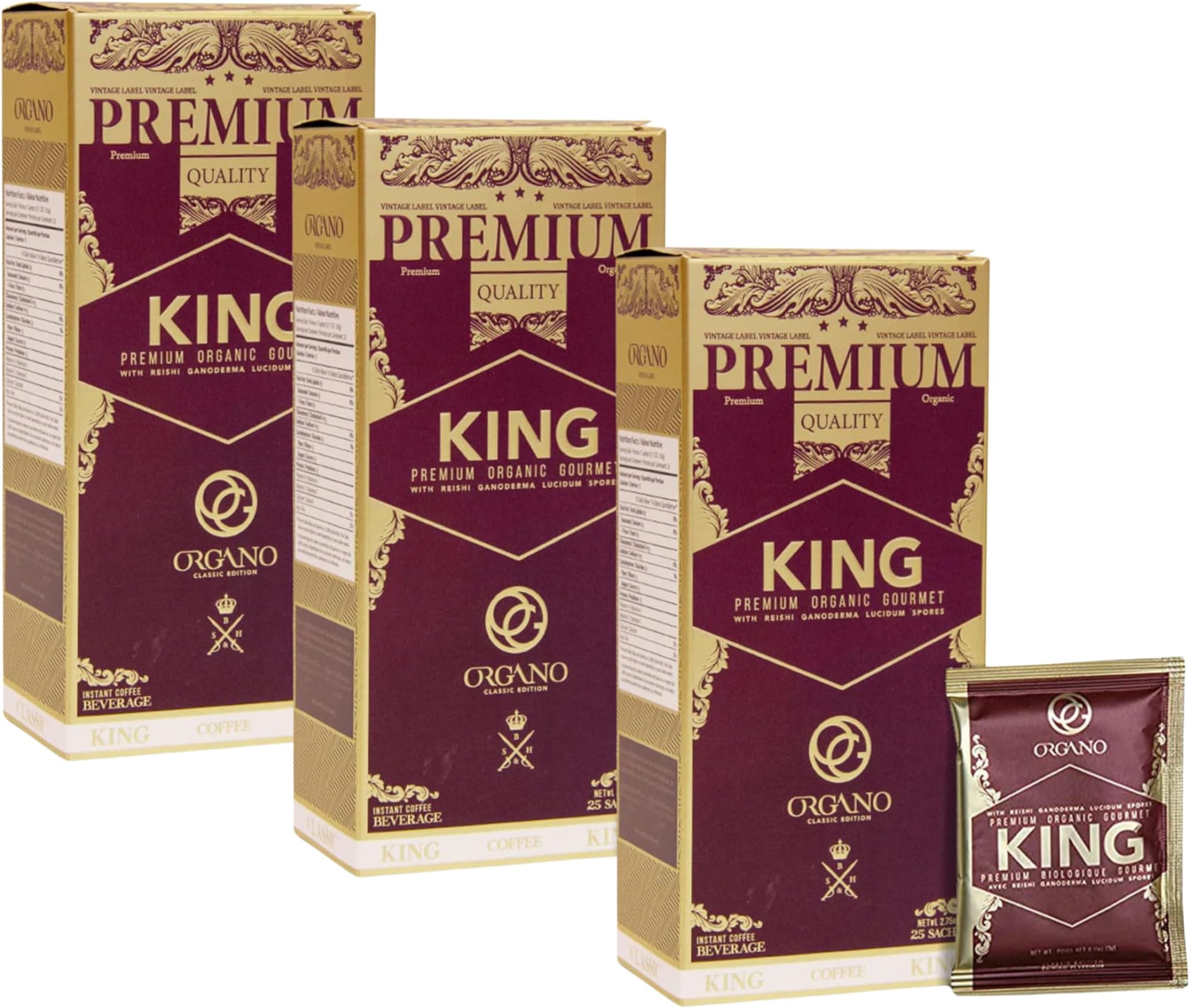 Amazon.com : ORGANO 3 Boxes King of Coffee, 100% Certified Ganoderma ...