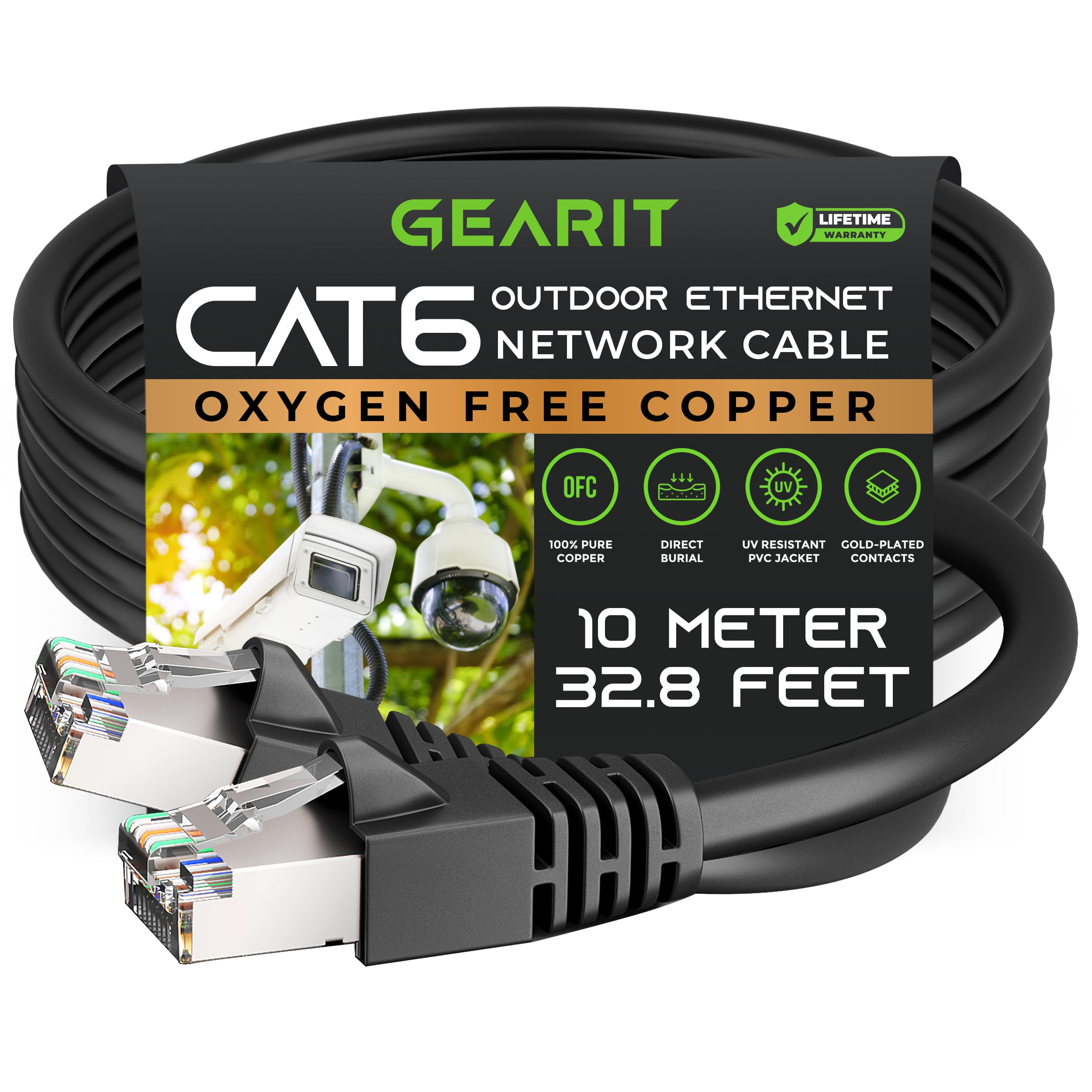 GearIT Cat6 Outdoor Ethernet Cable (10m) 23AWG Pure Copper, FTP, LLDPE ...
