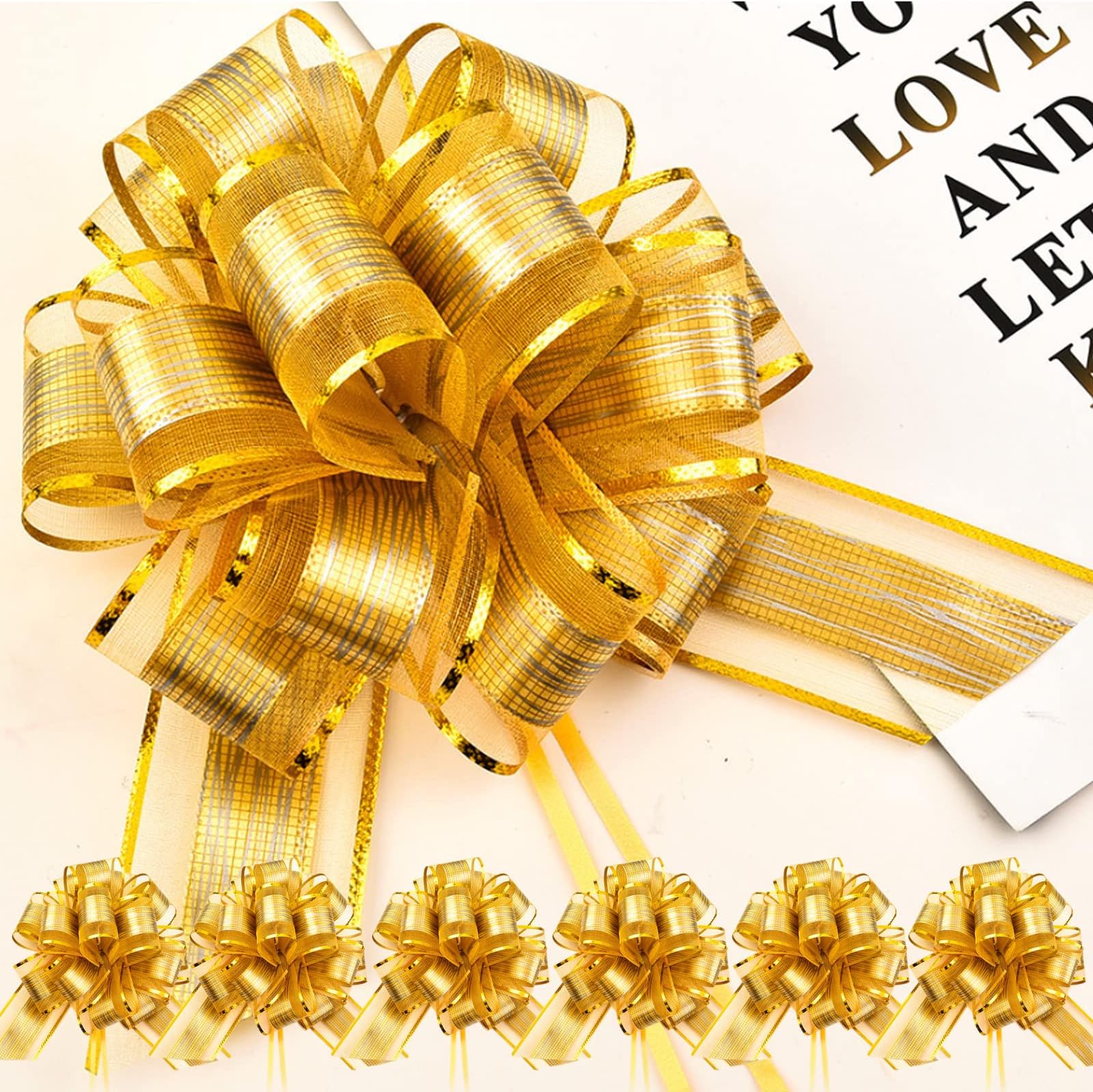 Amazon.com: Large Gold Ribbon Pull Bows - 9" Wide, Set of 6, Fall ...