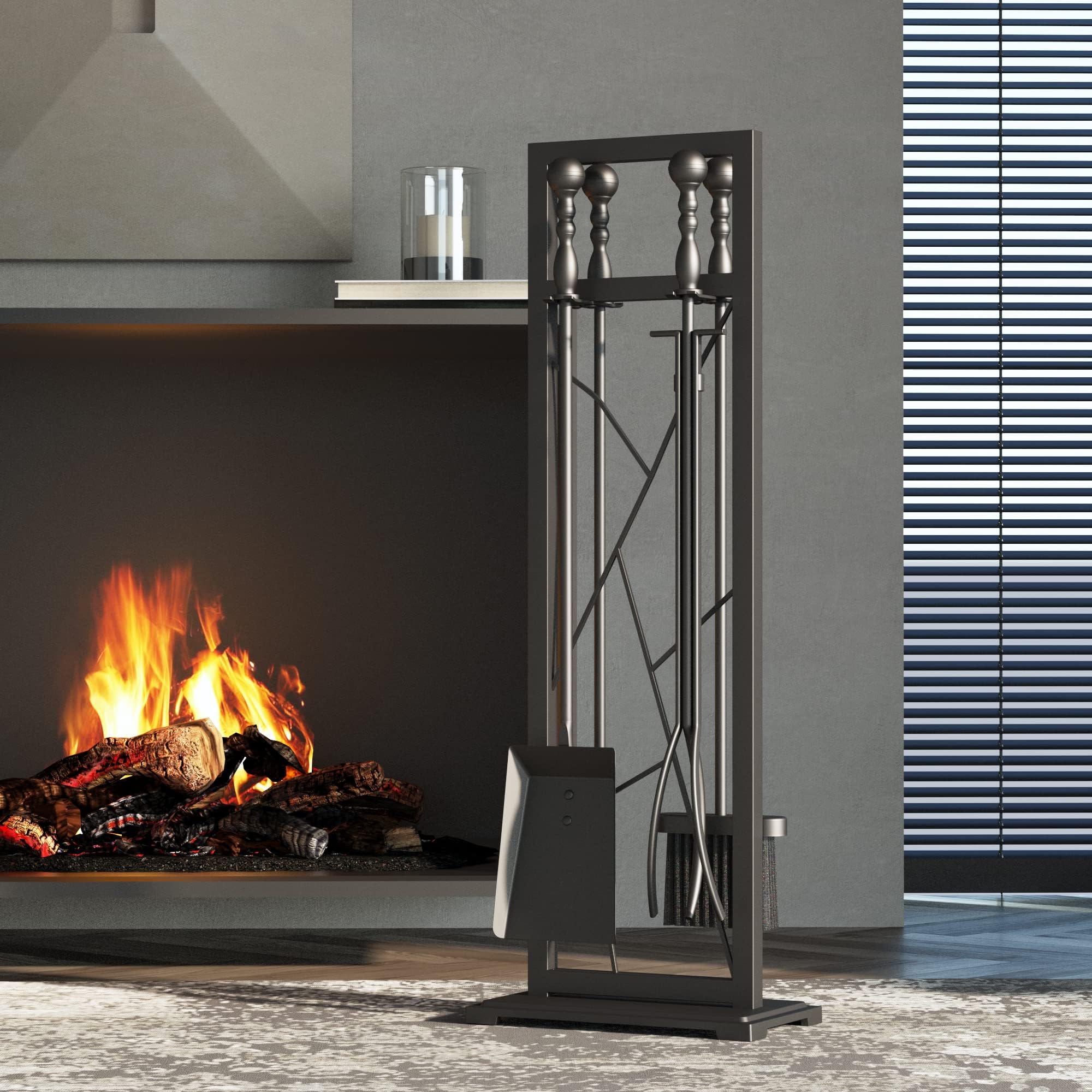 Amazon.com: Sunnydaze 4-Piece Fireplace Tool Set with Stand - Indoor ...