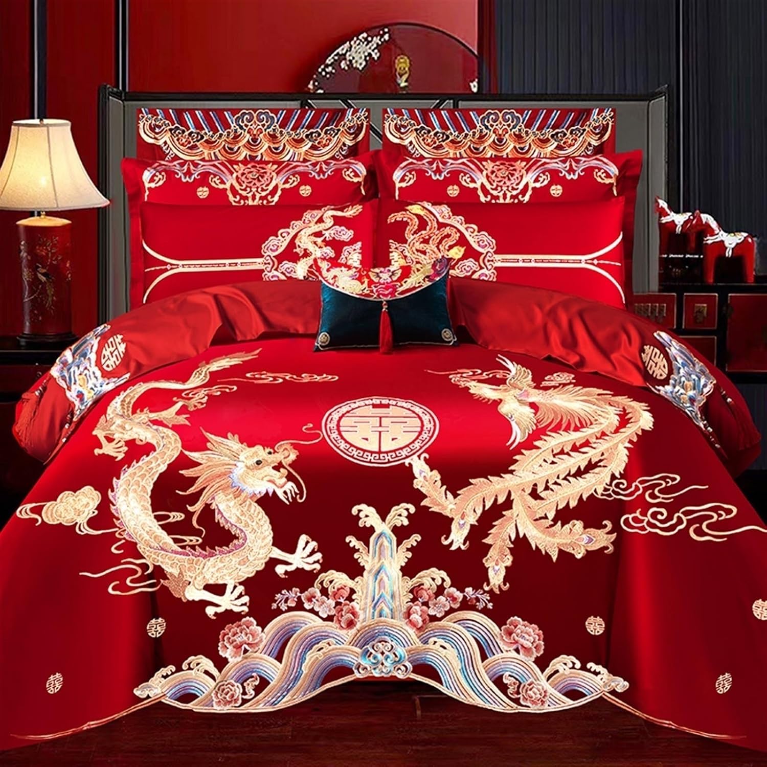 Amazon.com: Chinese Traditional Red Sheet Asian Bedding Set 4Pcs Luxury ...