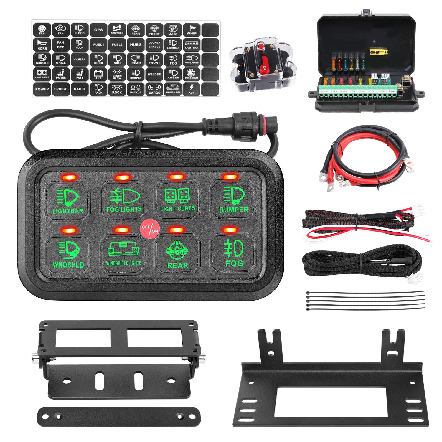 Buy 8 Gang Switch Panel, AKD Part Circuit Control Box Universal Jeep ...