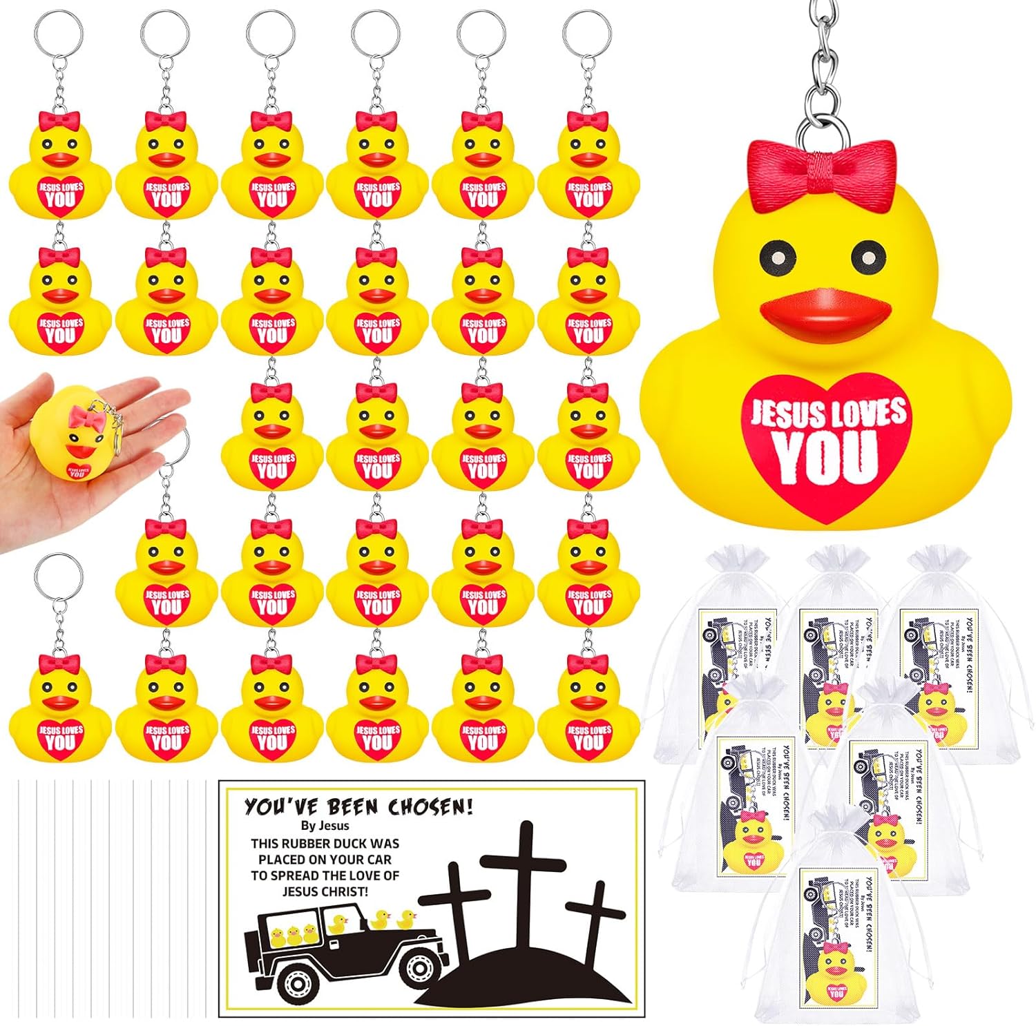 Amazon.com: Loetere 108 Pcs Jesus Loves You Rubber Duck Keychains ...