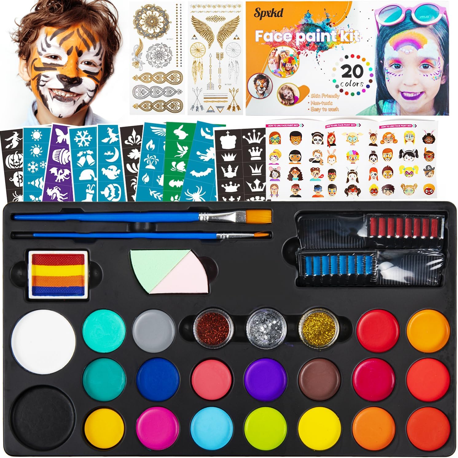Amazon.com: Zenovika Face Painting Kit for Kids - Non-Toxic and ...