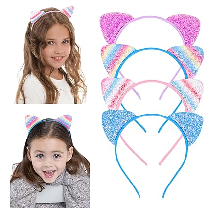 Amazon.com : Amariver 4 Pcs Glitter Cat Ears Headbands Sequin Animal ...