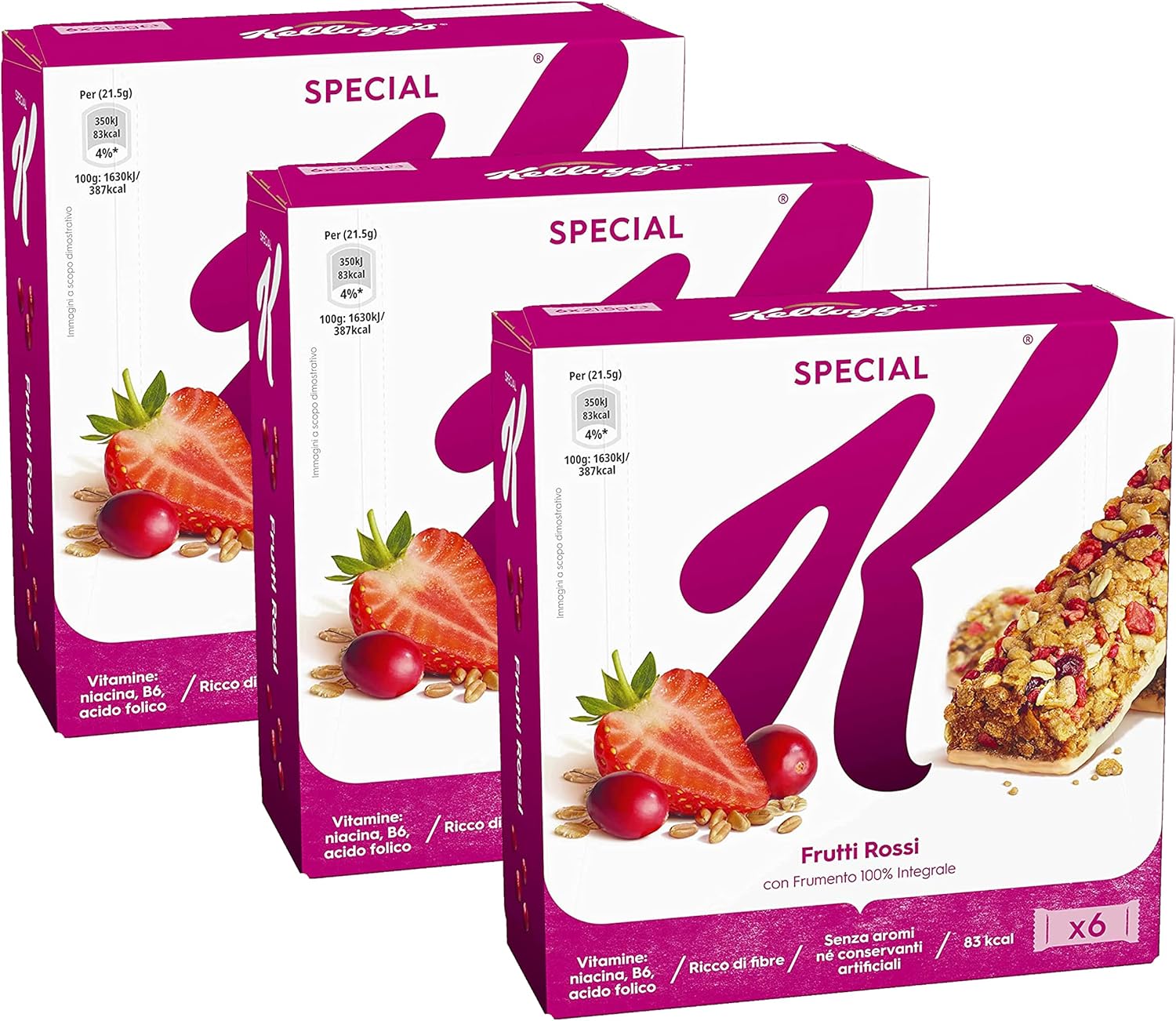 3X Special K Barrette di Cereali con Frumento 100% Integrale e Frutti Rossi, 129g [3 Confezioni ...