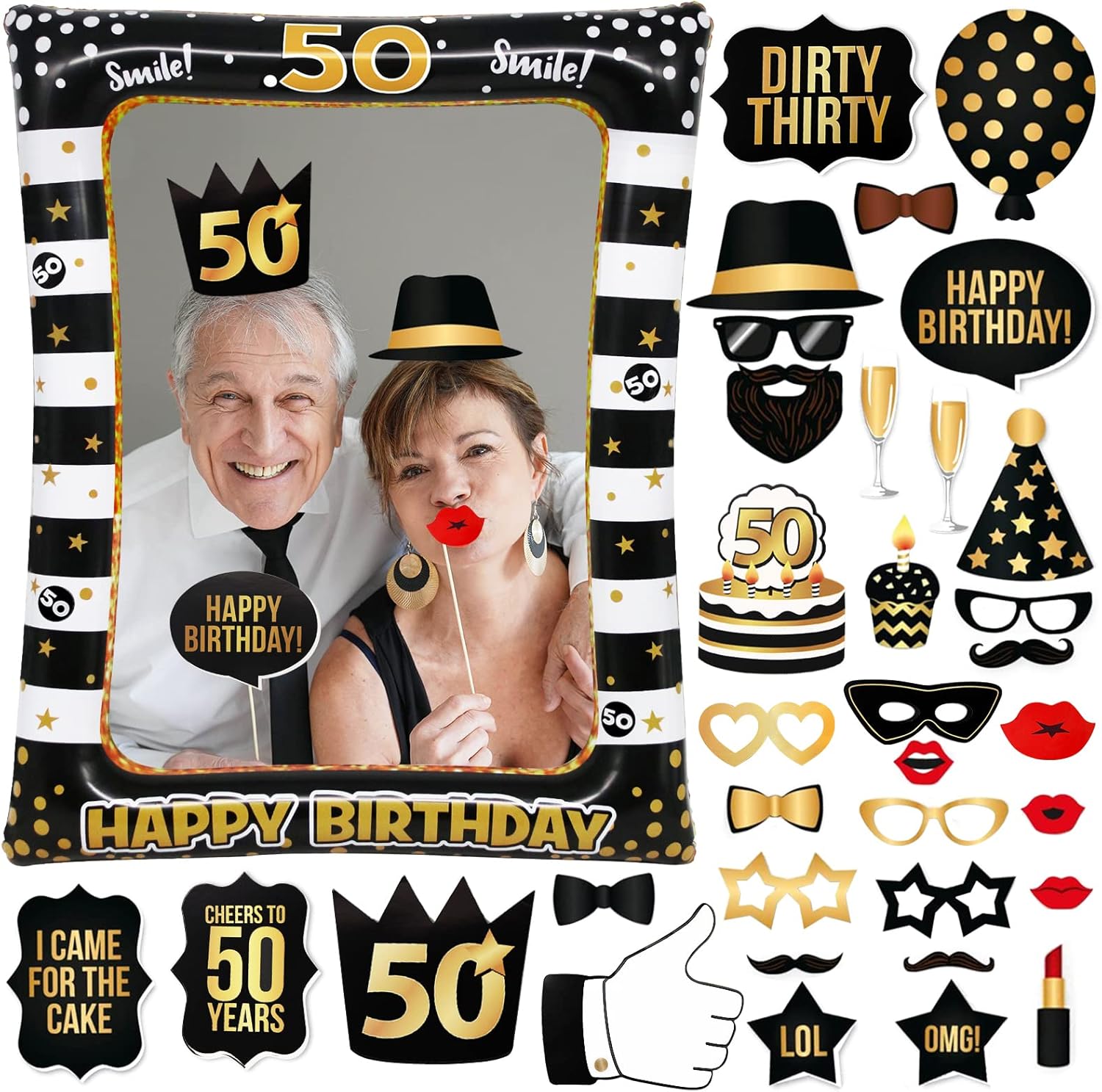 Newthinking 50th Birthday Photo Booth Props, Black Gold Inflatable ...