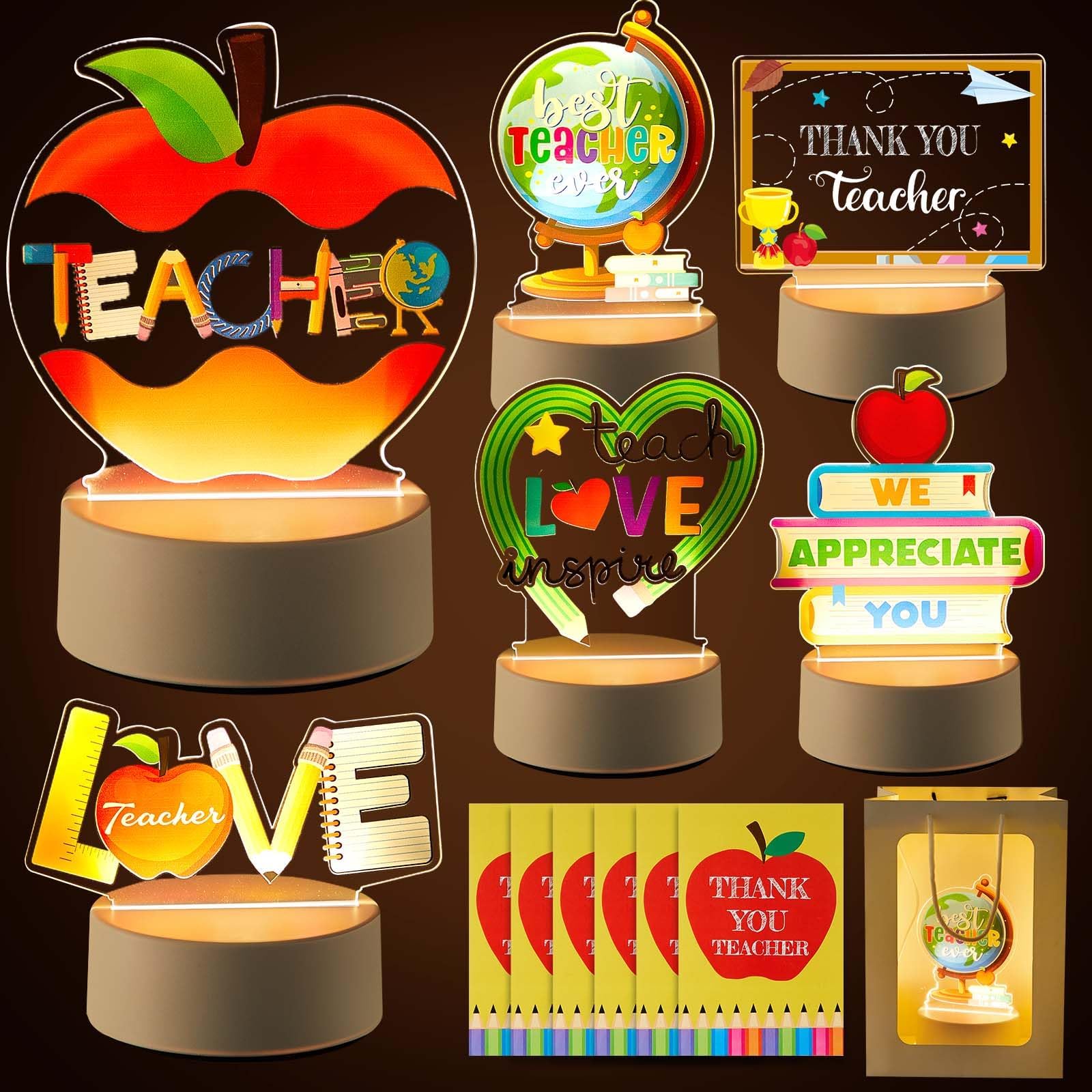 Henoyso 6 Sets Teacher Appreciation Gifts Acrylic Night Light LED ...