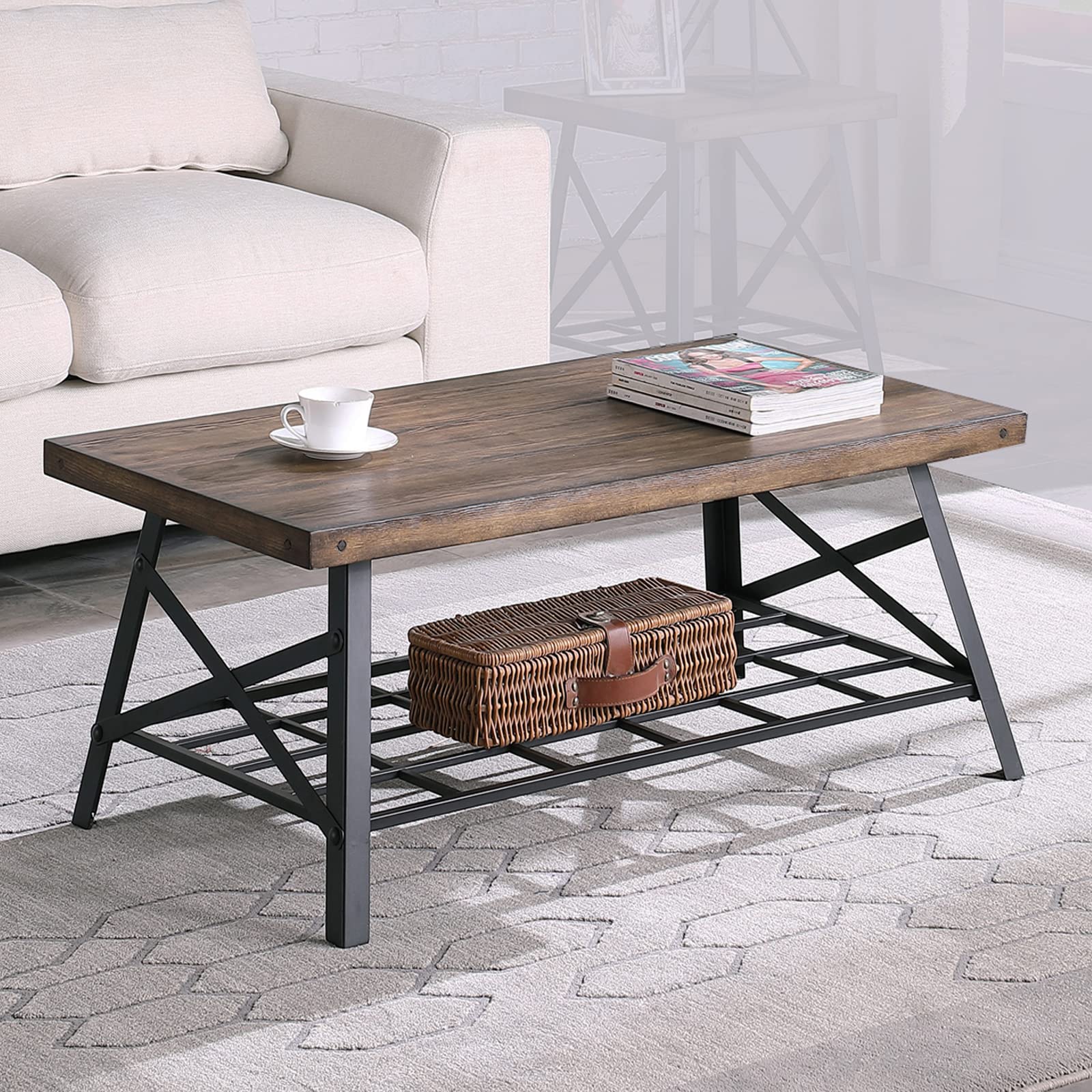 KATDANS Mcm Farmhouse Coffee Tables, Rustic Living Room Tables, Mid ...