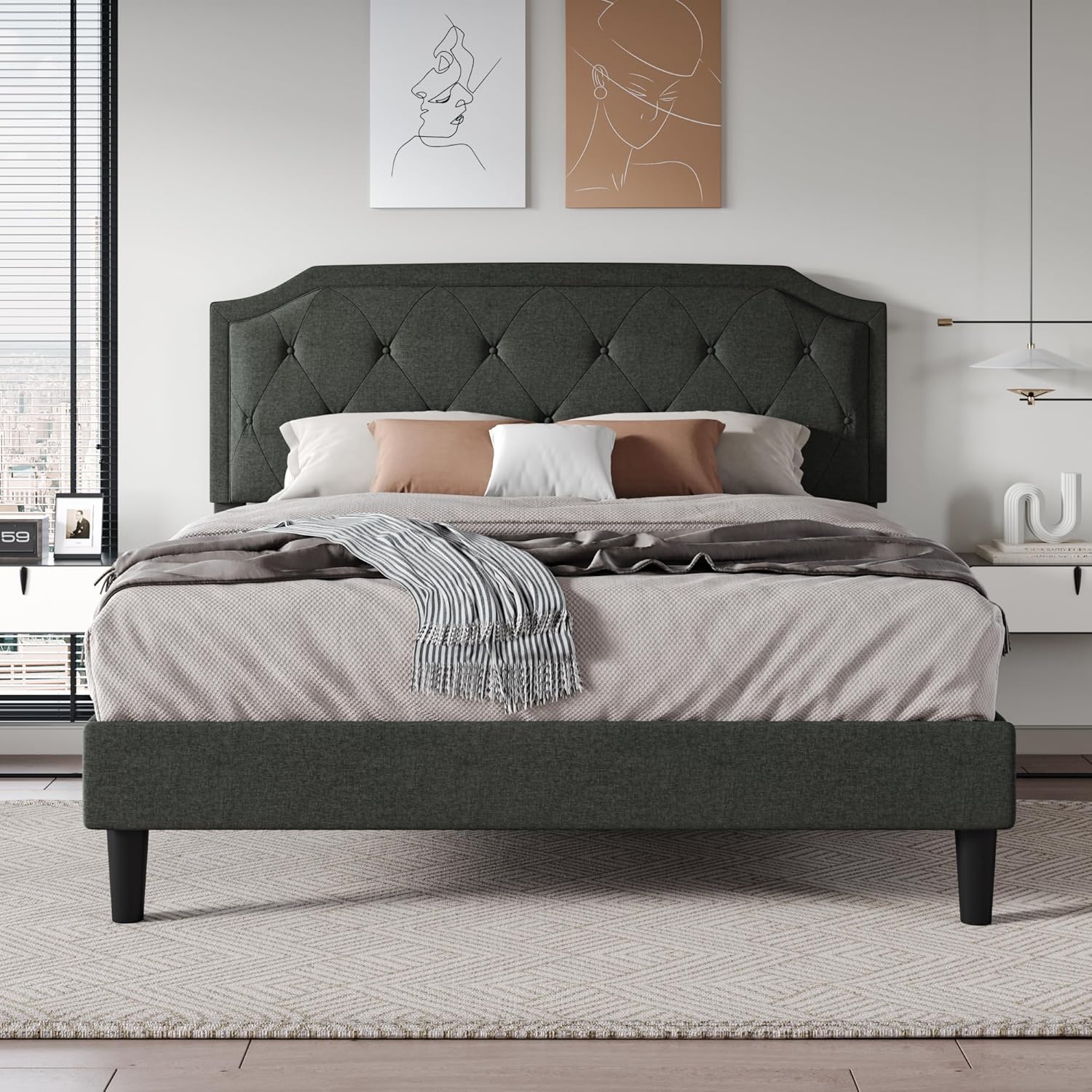 Amazon.com: HOOMIC Queen Size Platform Bed Frame with Adjustable ...