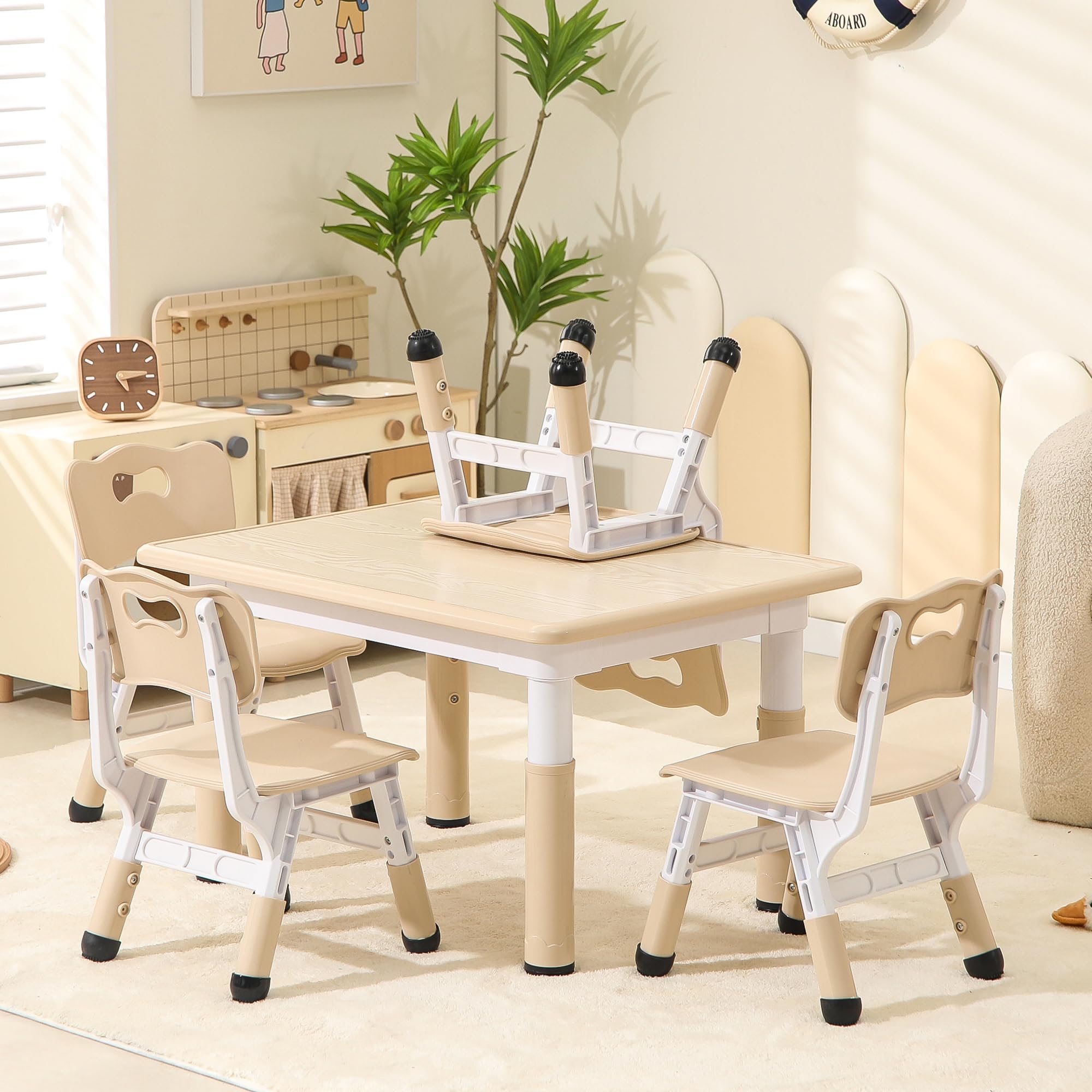 Amazon.com: SINKIPA Height-Adjustable Kids Table and Chairs, 31.5''L x ...
