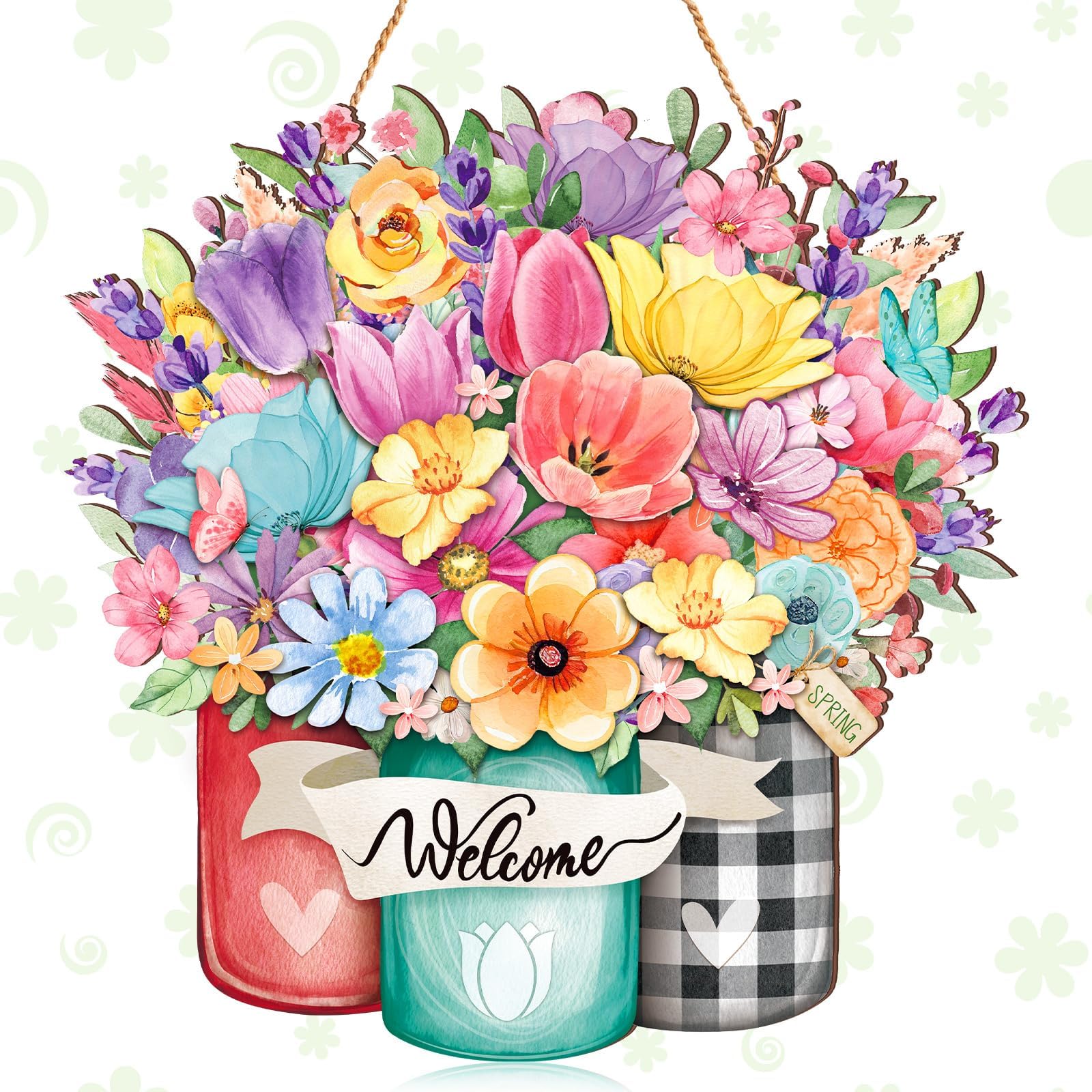 Amazon.com: Spring Flower Door Sign Spring Door Decor Hello Spring Sign ...