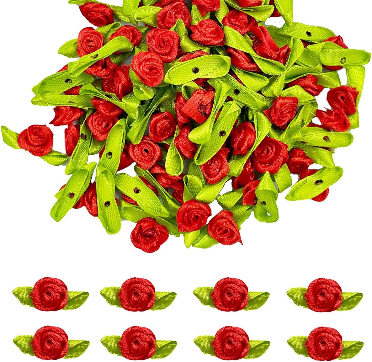 Amazon.com: Mini Ribbon Roses, 100Pcs Artificial Fabric Flowers with ...