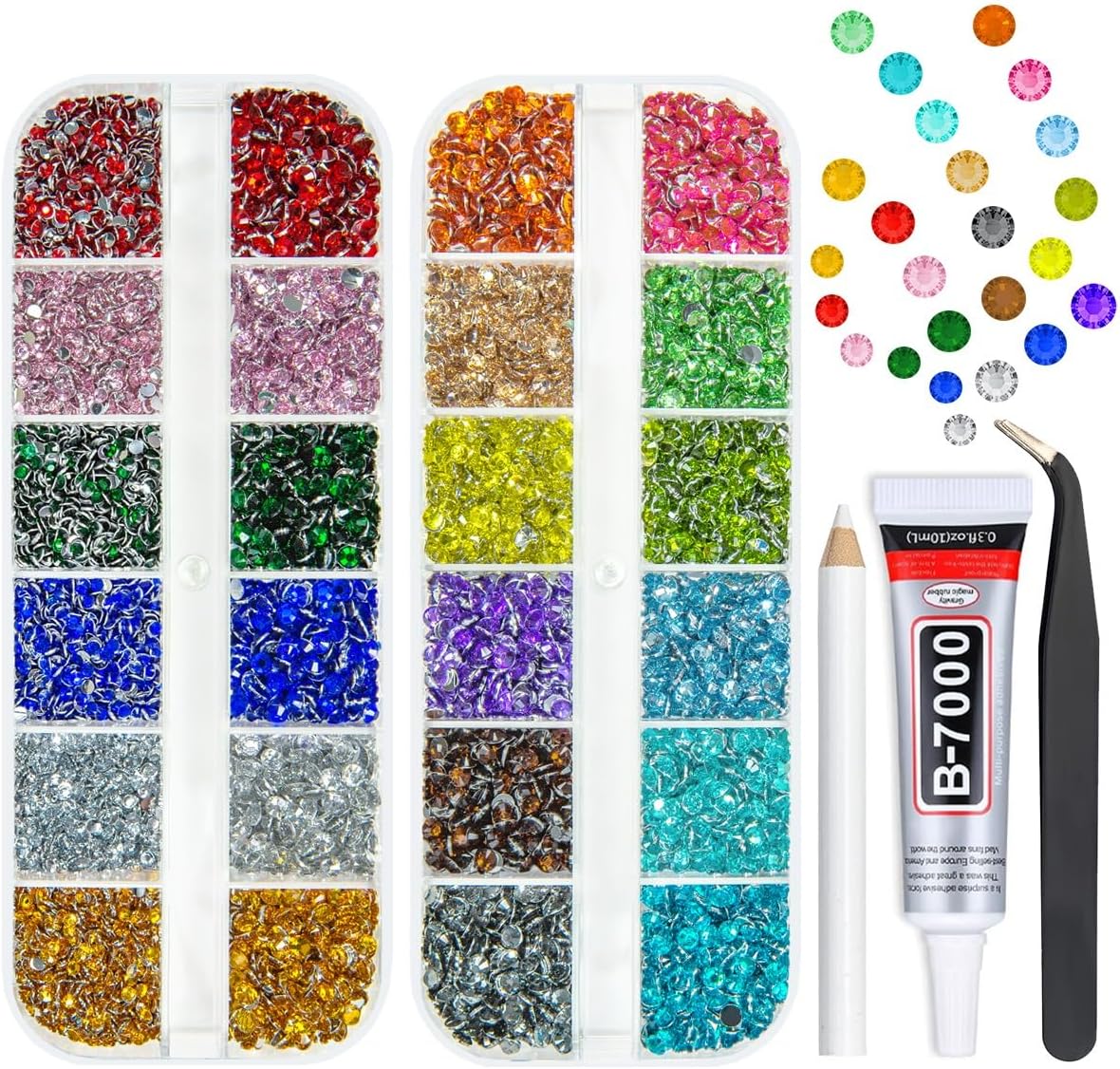 Amazon.com: qiipii 18 Colors Crystal Resin Rhinestones 2mm 3mm Rainbow ...