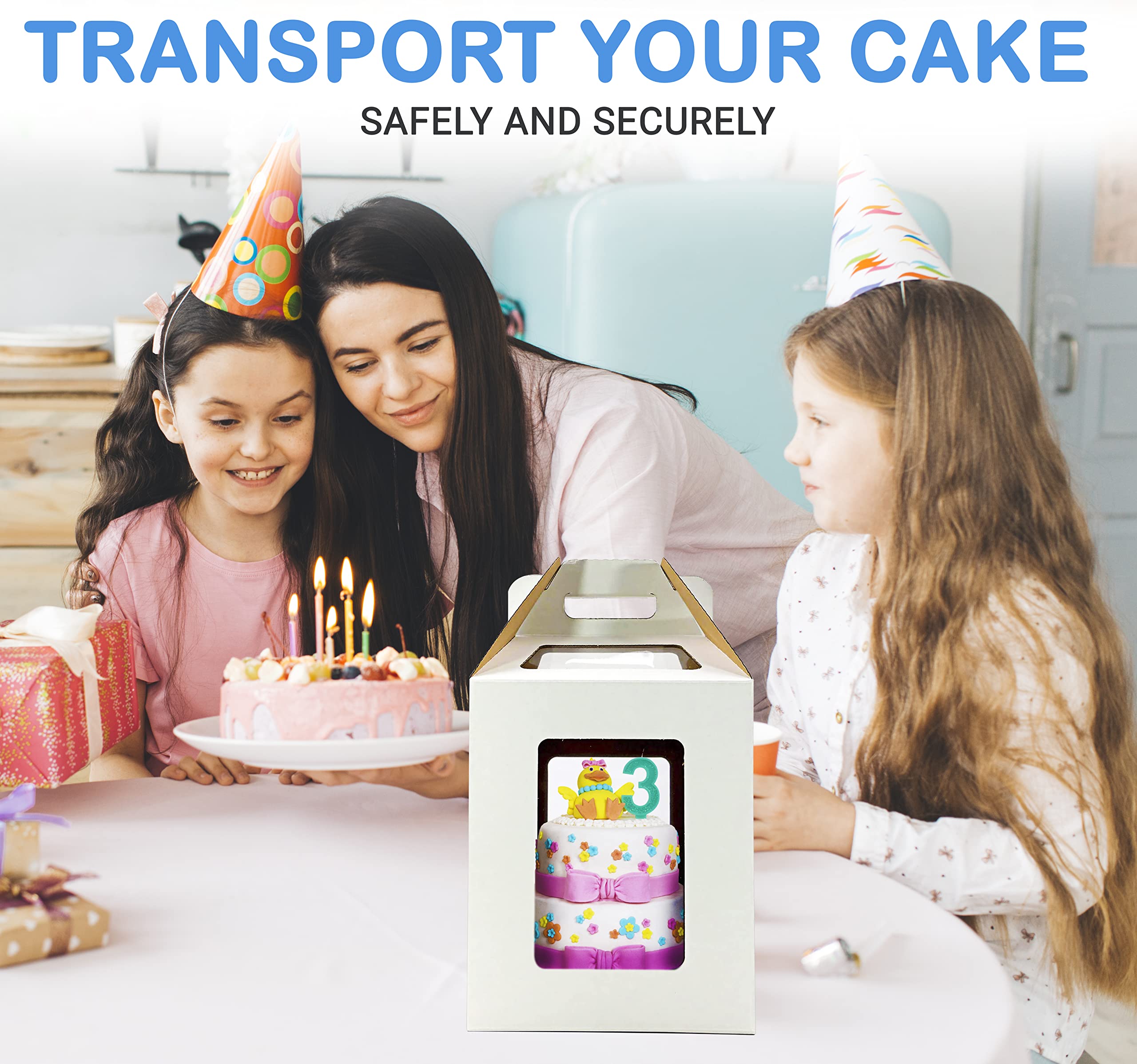 Buy Tri-Handle Tall Cake Boxes With Windows In 2 Sizes 6 Pack 10x10x12 ...