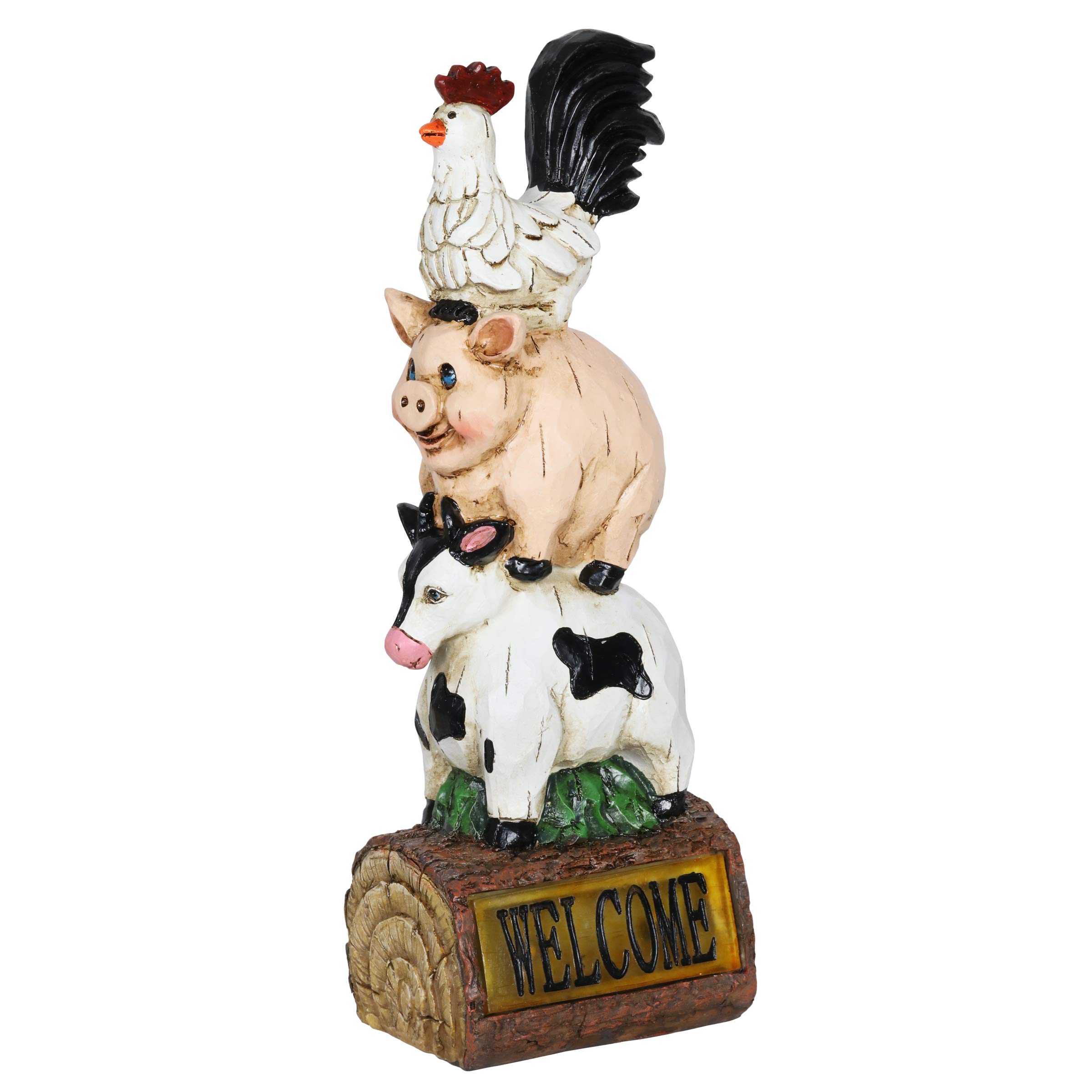 Exhart Solar Stacked Chicken, Pig & Cow Welcome Sign Garden Statue ...