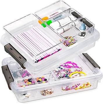 Amazon.com: Citylife 2 PCS Plastic Storage Box with Removable Tray ...