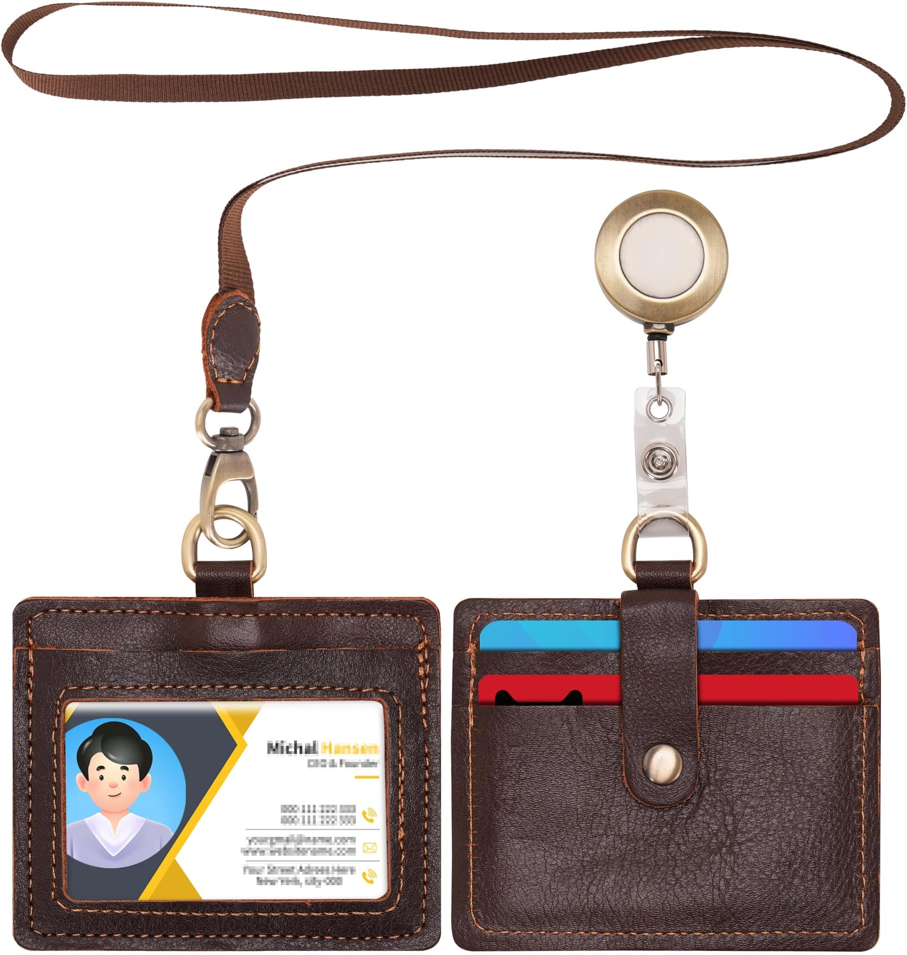 Amazon.com : Wonderpool Leather Horizontal Badge Holder with Detachable ...