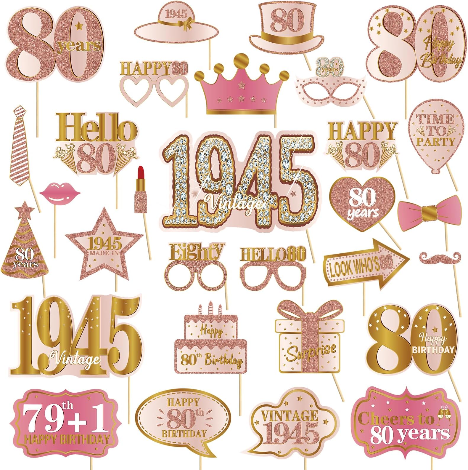 Amazon.com: LaVenty Black Gold 80th Birthday Party Photo Booth Props ...