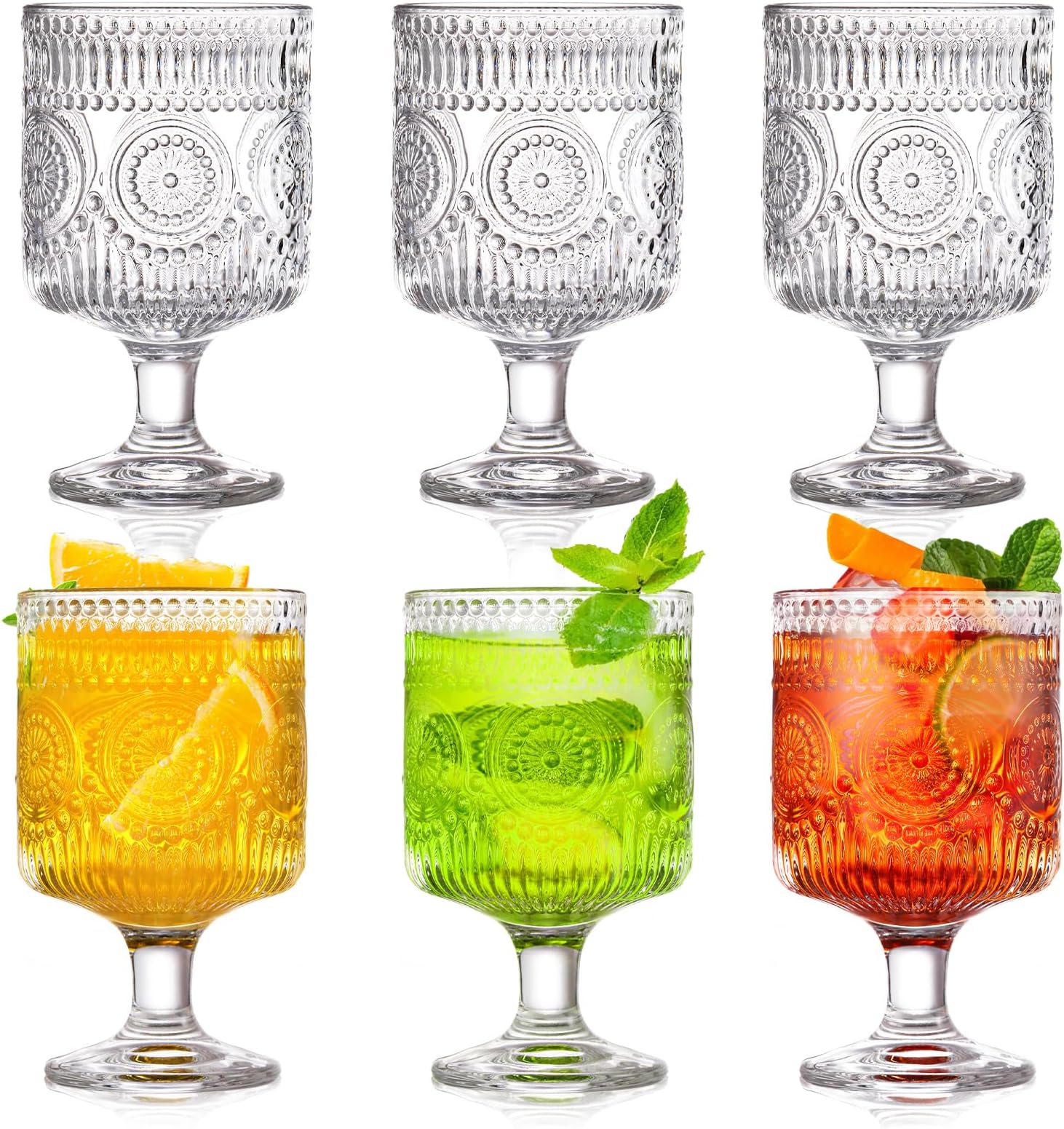 Amazon.com | 6 Packs Vintage Goblet Glasses, 8 oz Wine Glasses ...